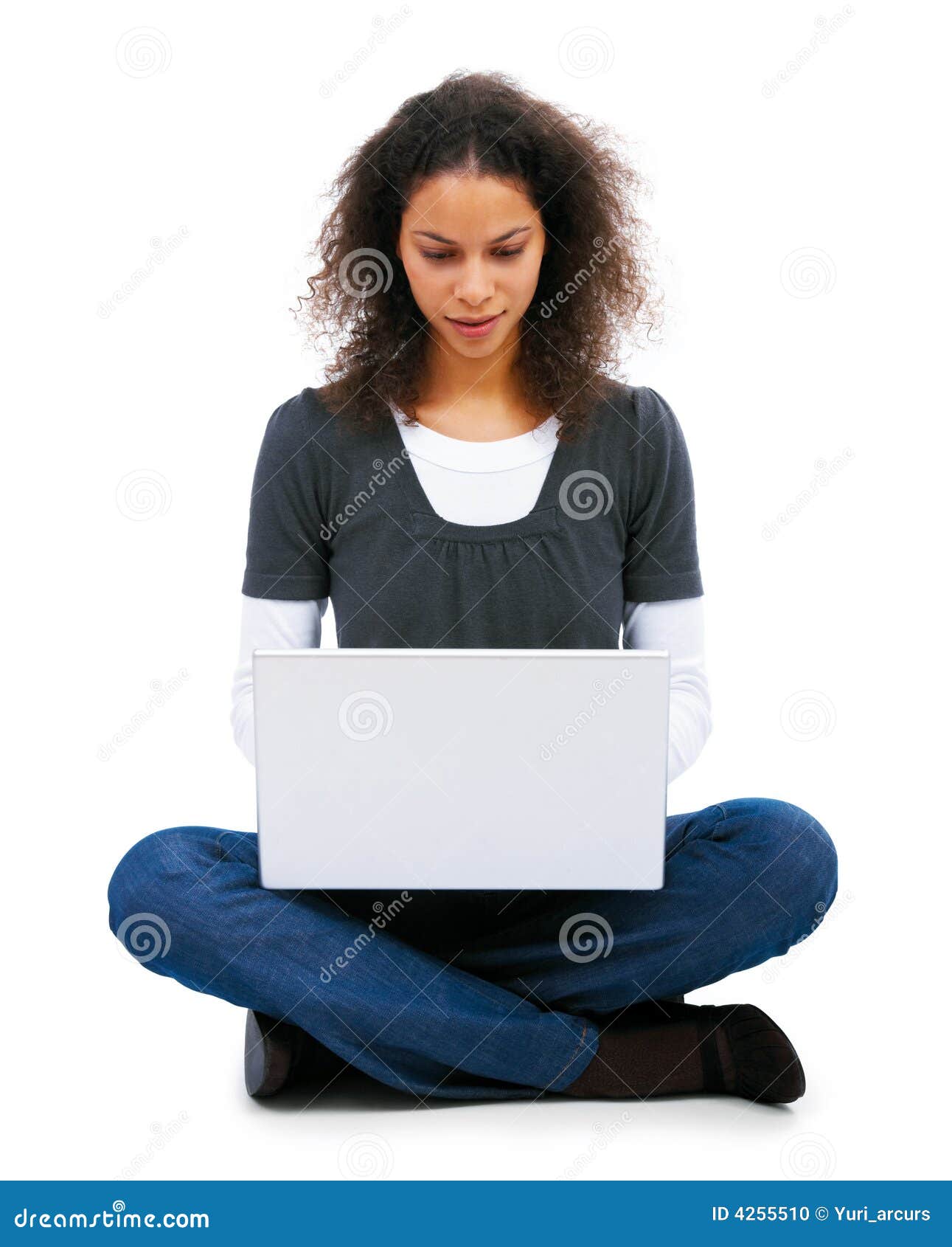 Young Girl Sitting with Laptop Stock Photo - Image of crossed, college ...