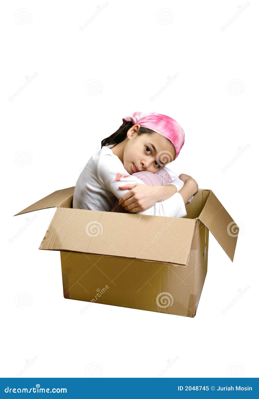A Young Girl Sitting Quietly in a Box Stock Image - Image of develop ...