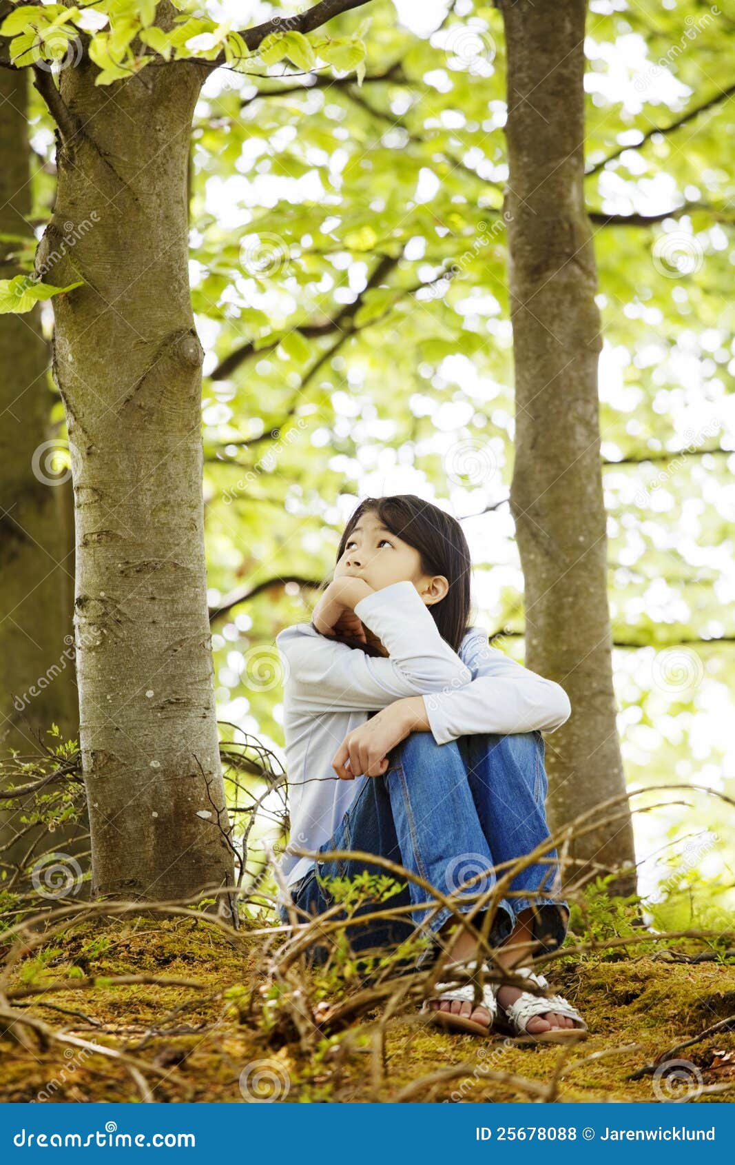 Young Girl Sitting Quietly in Woods Stock Photo - Image of asian ...