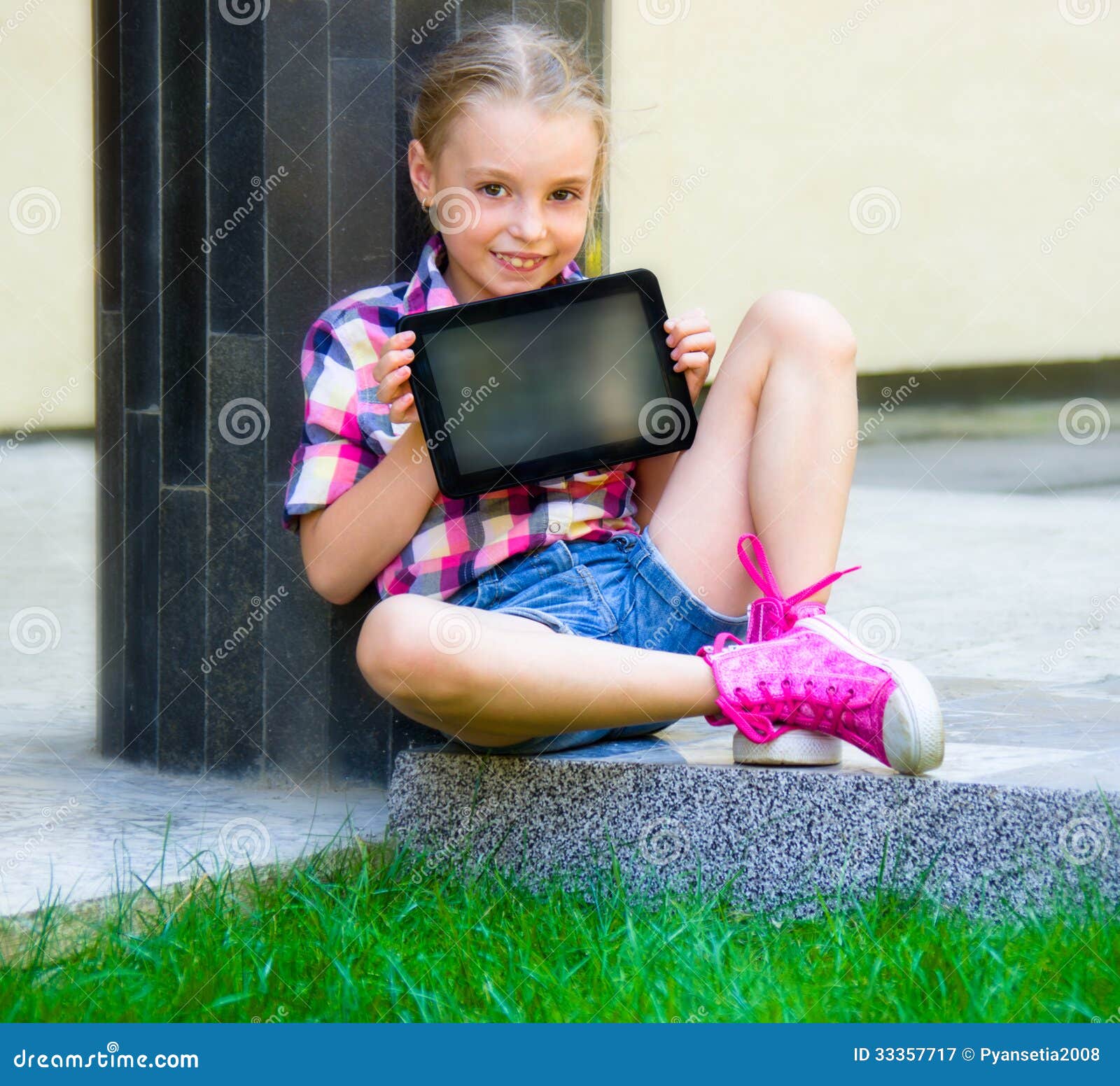Young Girl Sitting with a Tablet Stock Image - Image of person, book ...