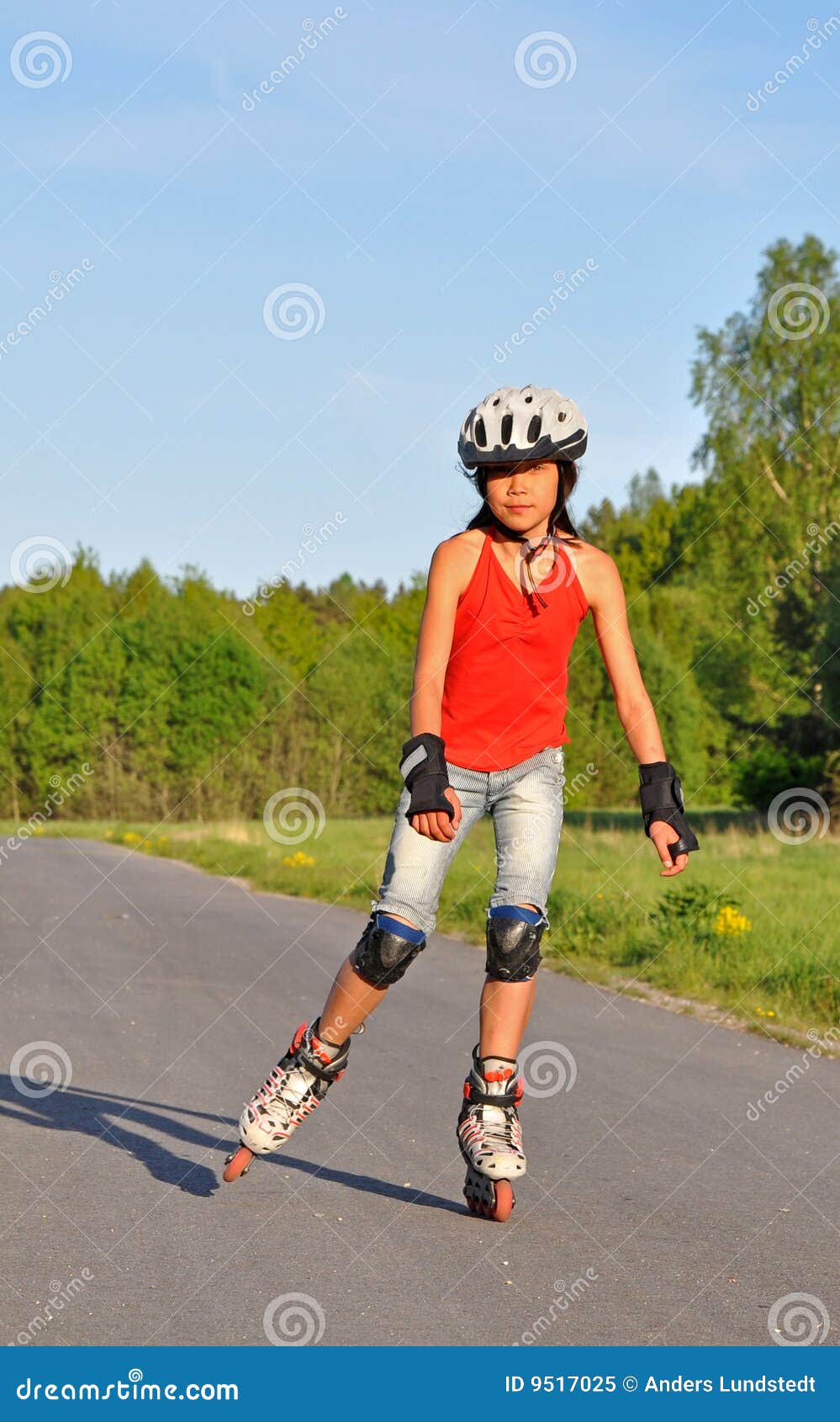 Young Girl Skating on Inlines. Stock Image - Image of exercise, nature ...