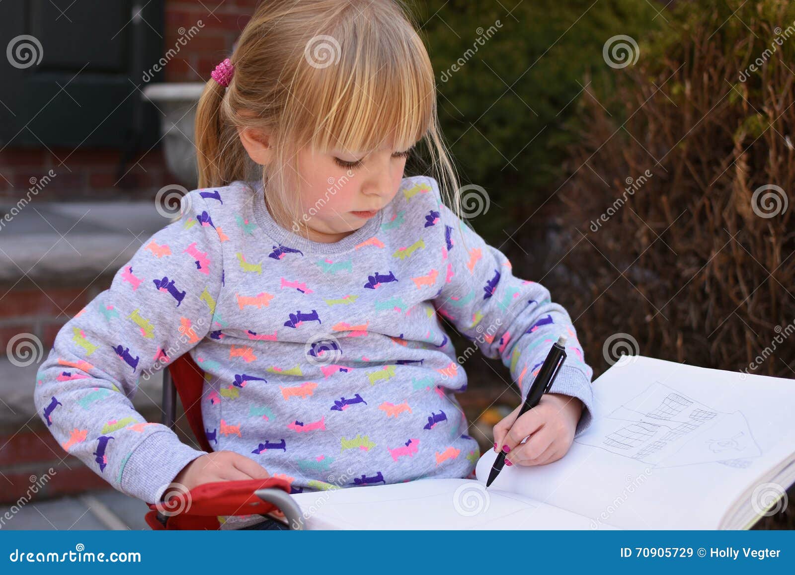 Young Girl Sketching in Notebook Stock Image - Image of freehand ...