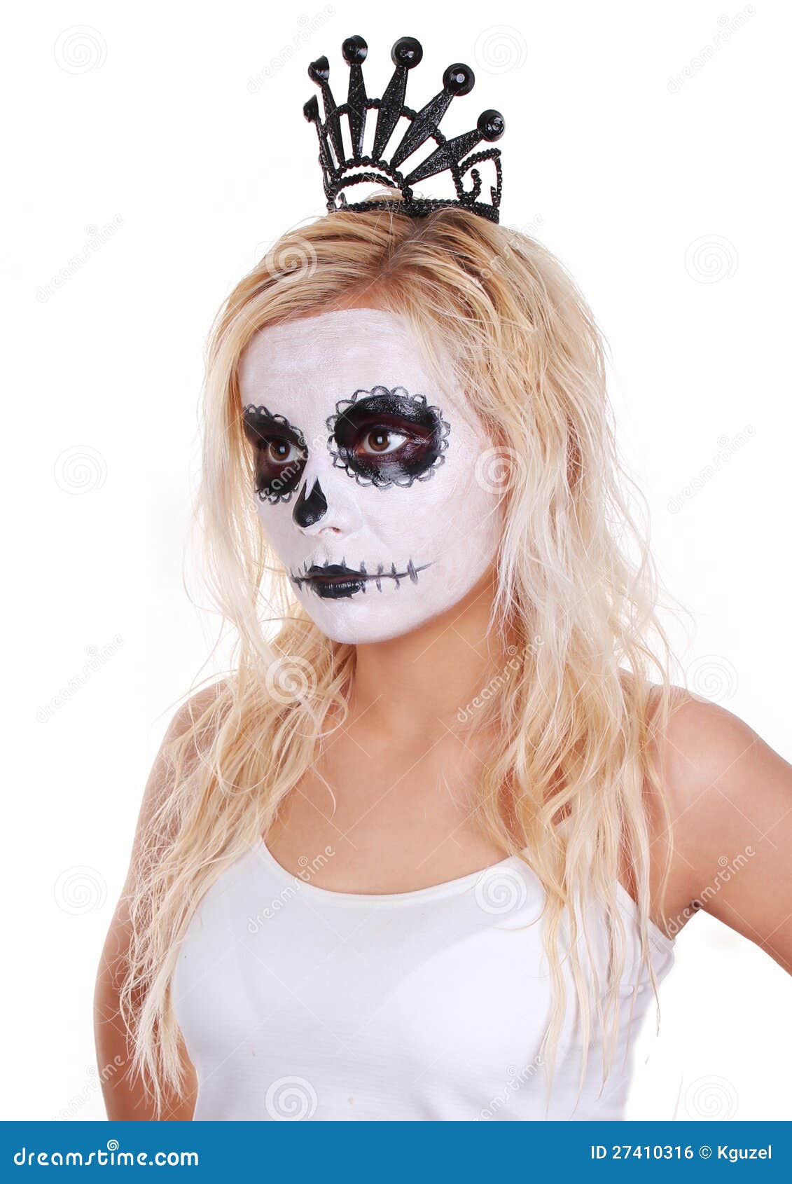 Young Girl in Skull Makeup with Crown Stock Photo - Image of freak ...