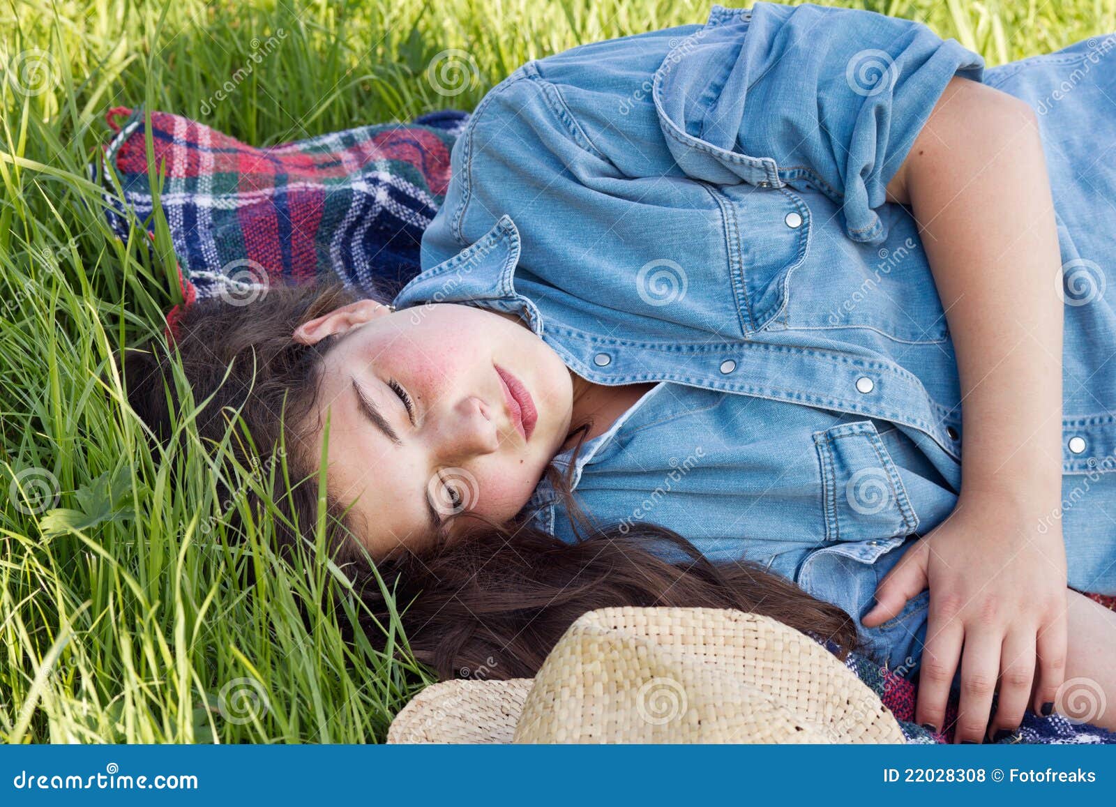 Young Girl Sleeping in the Lawn Stock Photo - Image of beauty, holiday ...