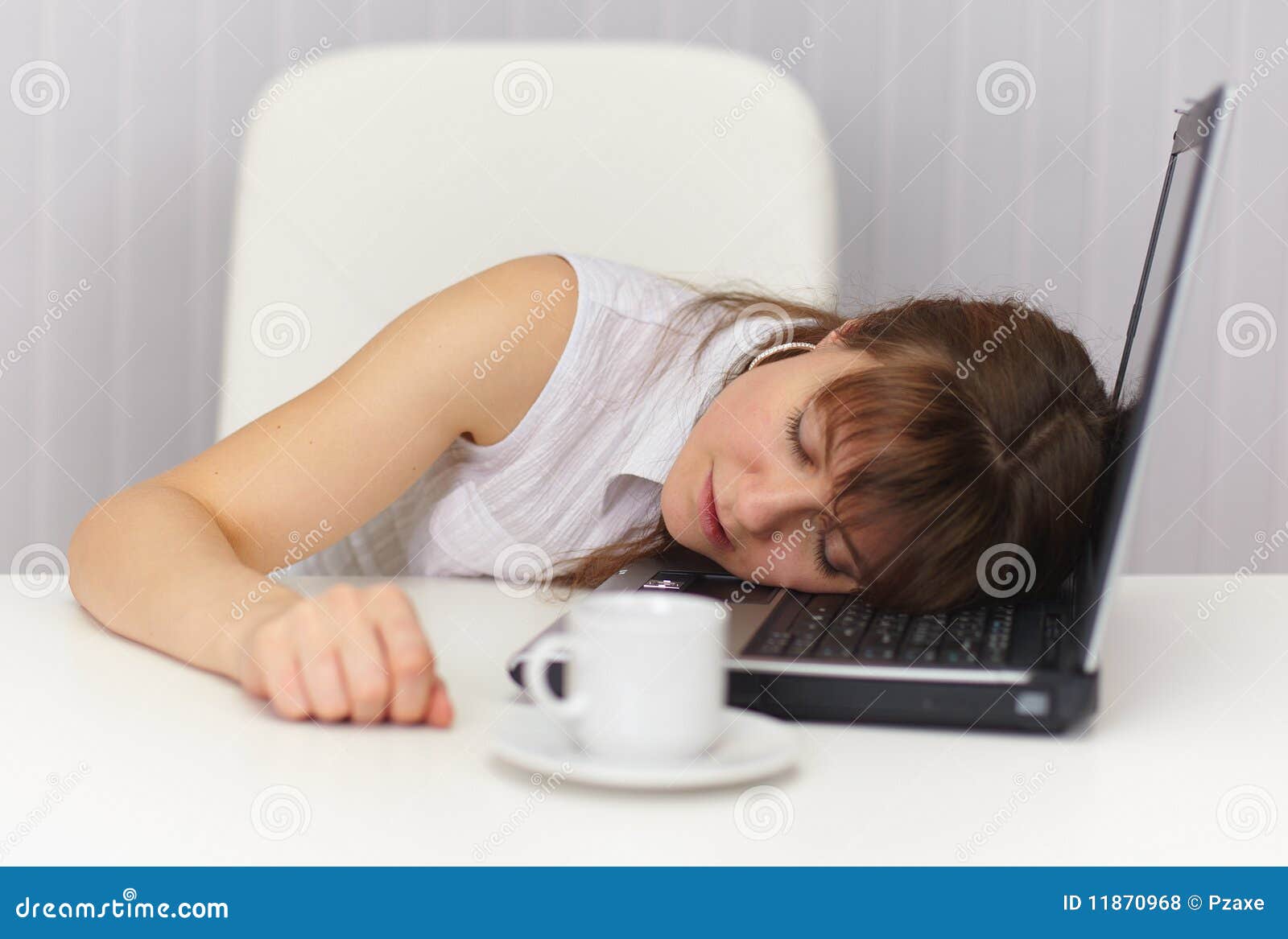 Young Girl Sleeps on Laptop Keyboard Stock Photo - Image of casual ...