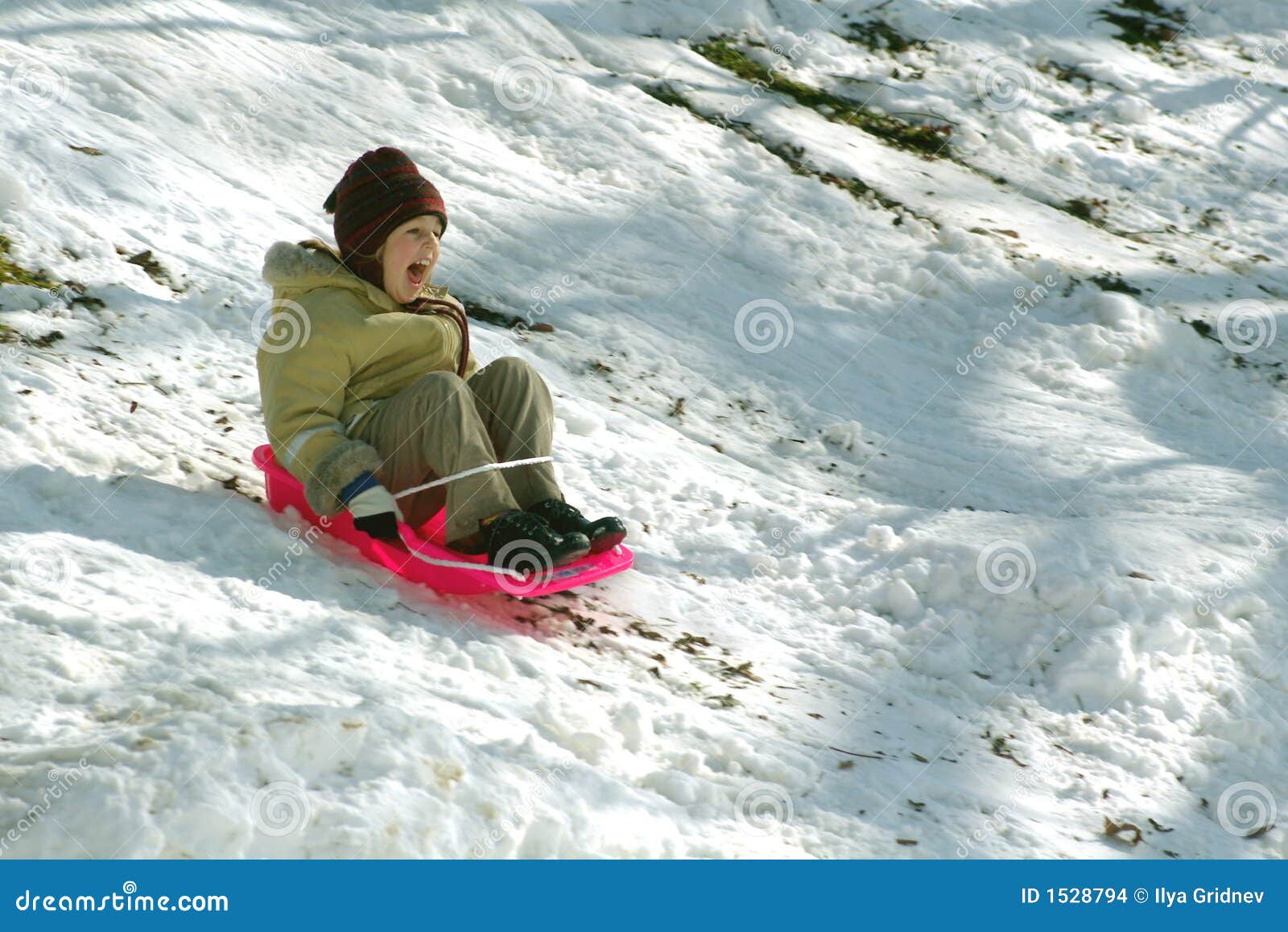 Young girl on a sleigh stock photo. Image of person, legs - 1528794