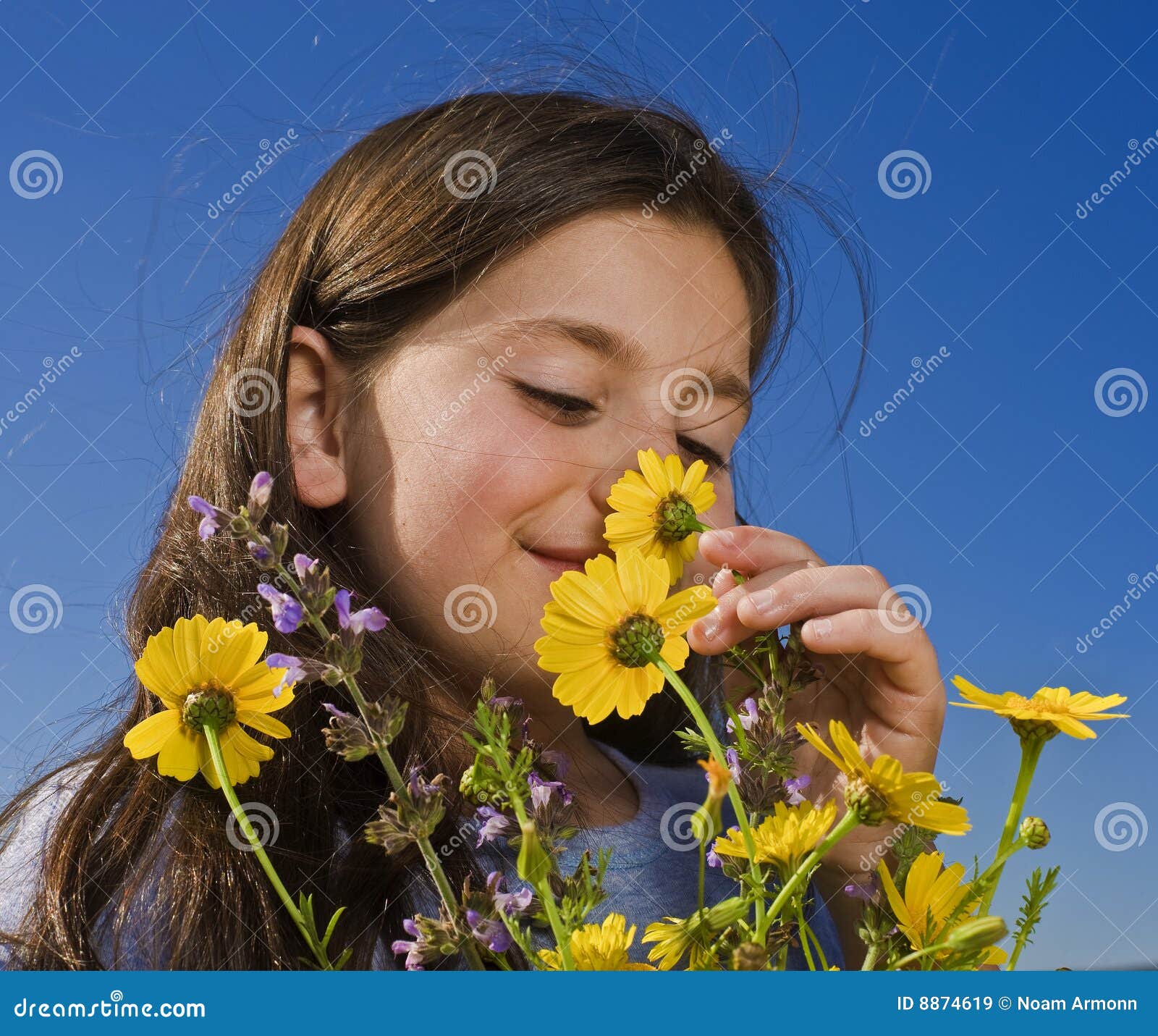 Girl Smelling Tulips In Green Color Royalty-Free Stock Photography ...