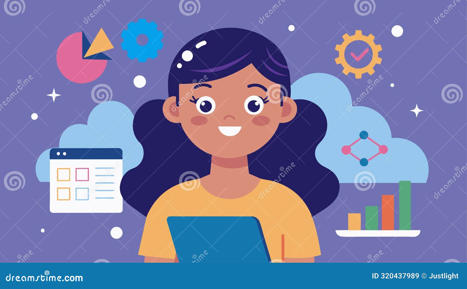 A Young Girl Smiles with Satisfaction As she Successfully Finishes a ...