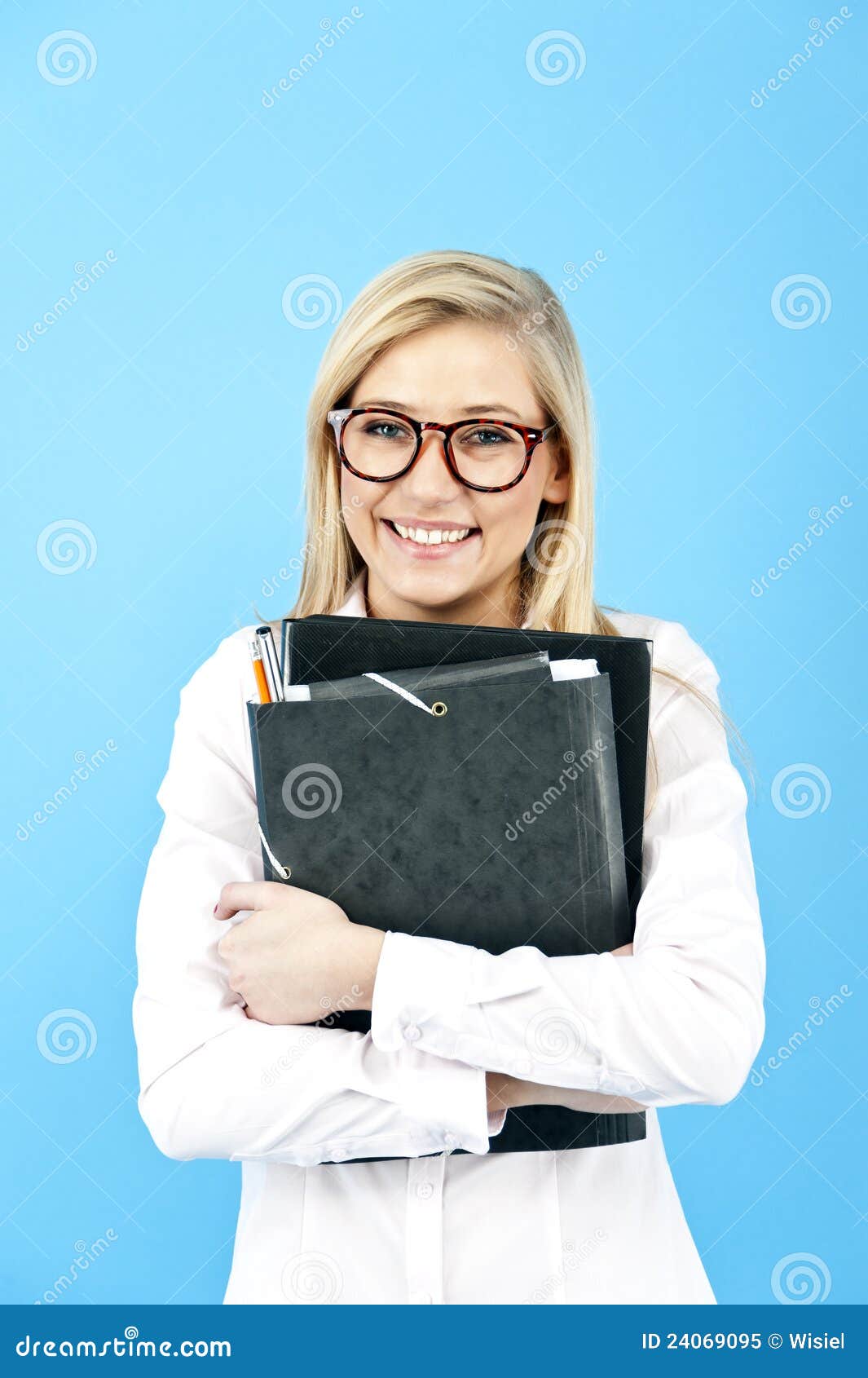 Young girl with some files stock image. Image of college - 24069095