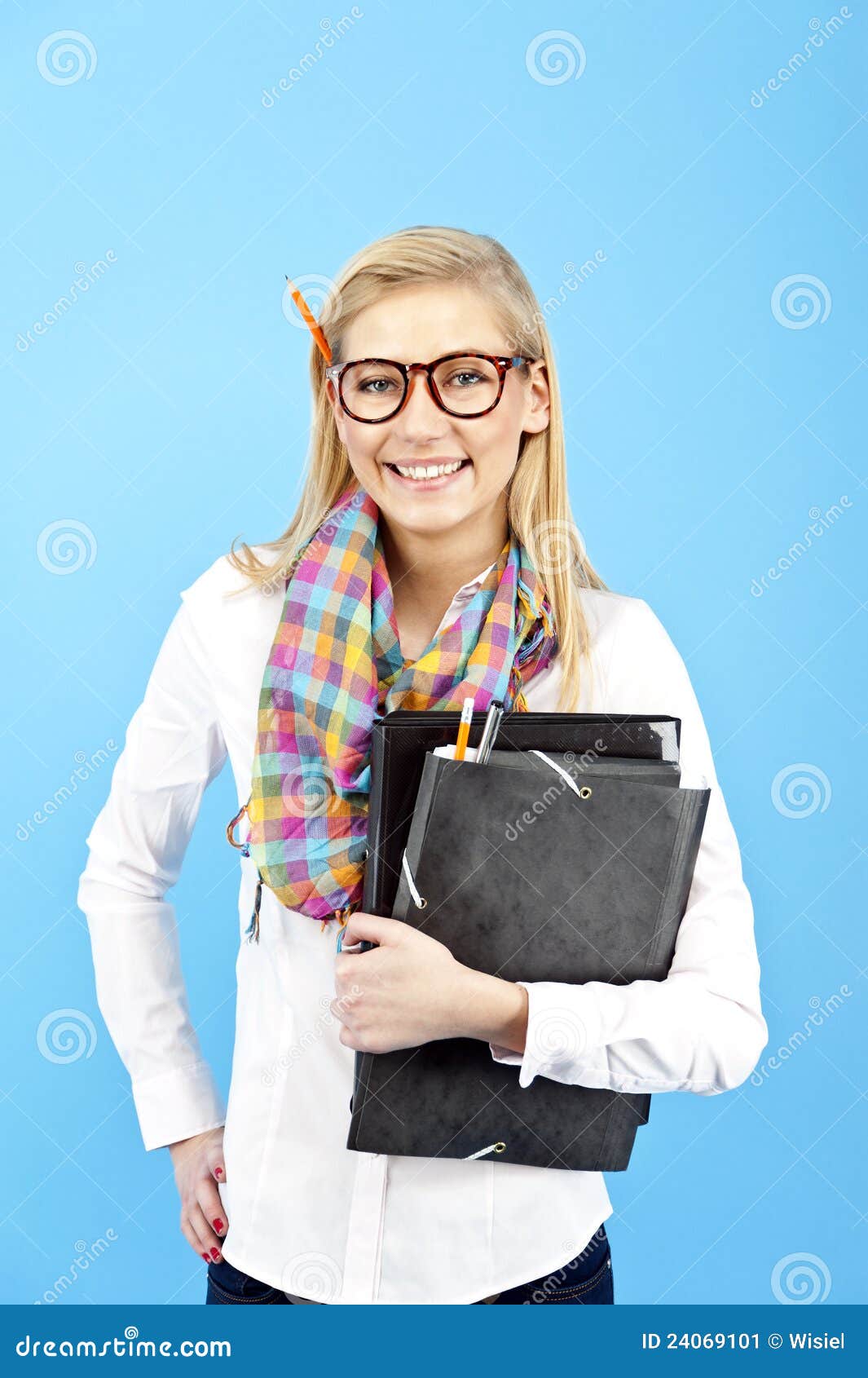 Young girl with some files stock image. Image of female - 24069101