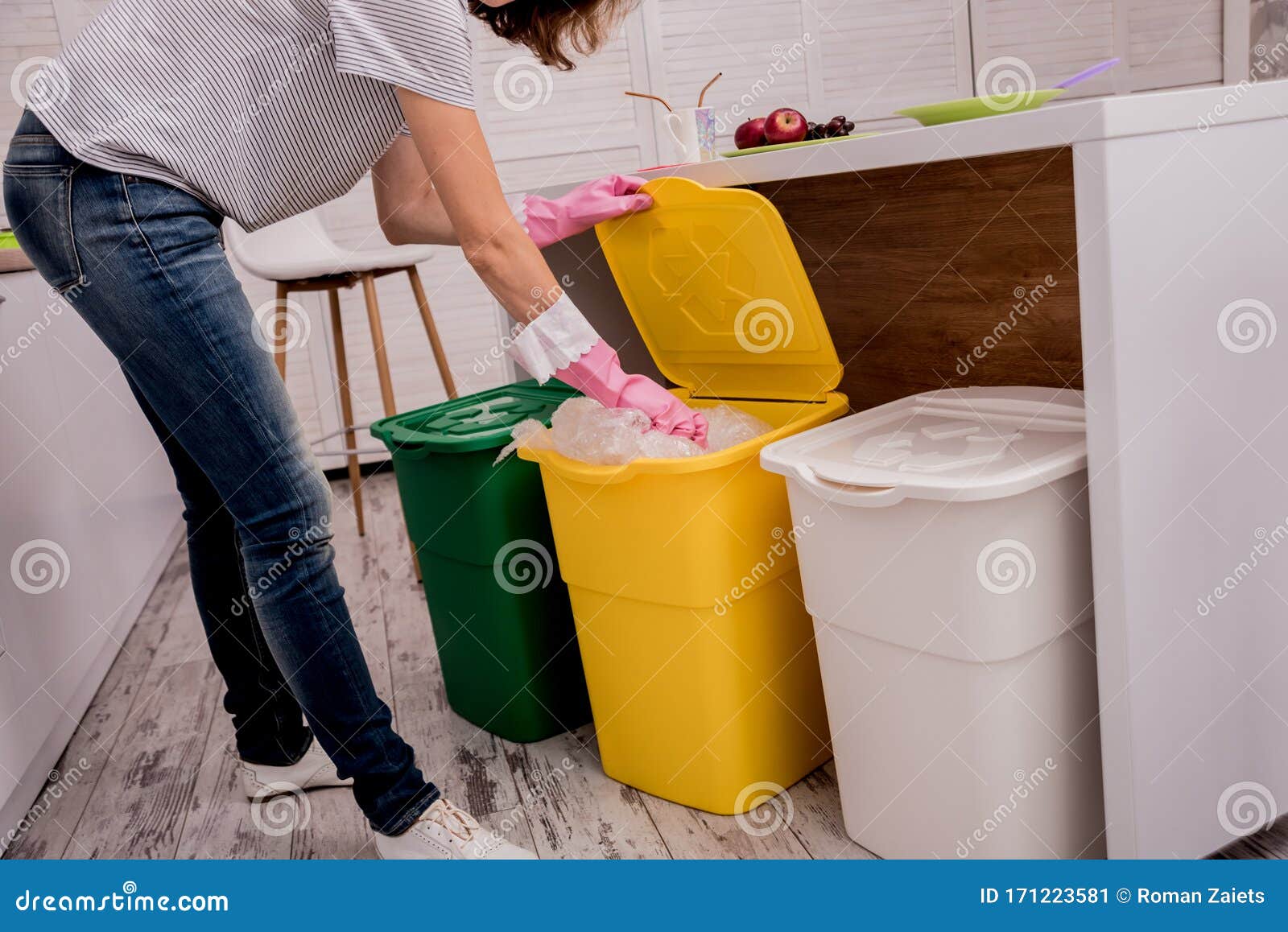 Young Girl Sorting Garbage at the Kitchen. Concept of Recycling Stock ...