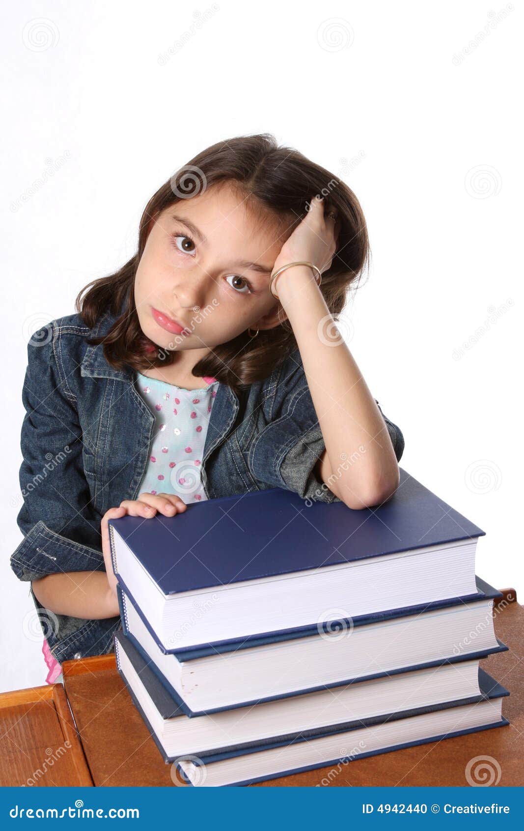 Young Girl with Stack of Books Stock Photo - Image of person, people ...
