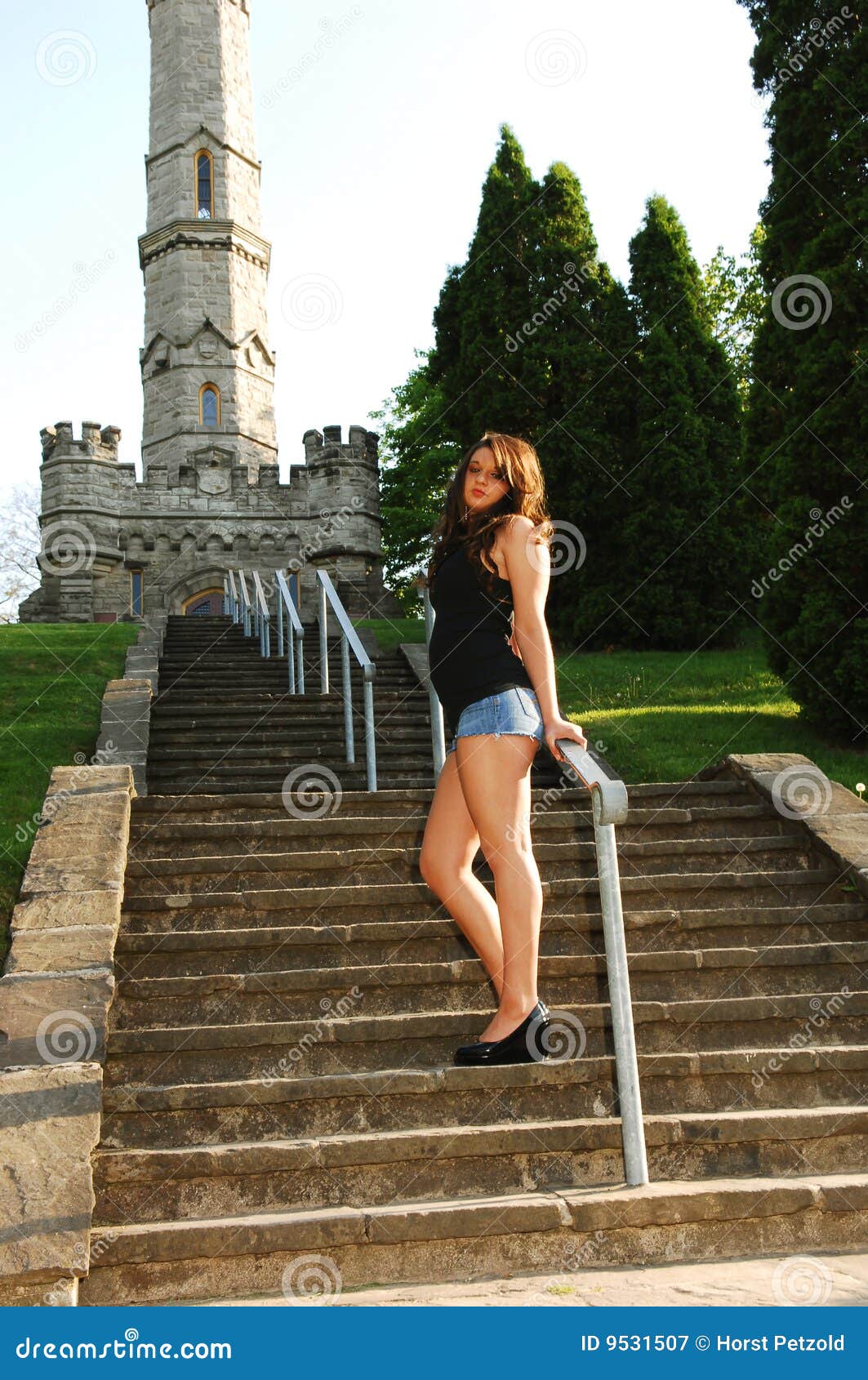 Young girl on stairs. stock image. Image of human, hair - 9531507