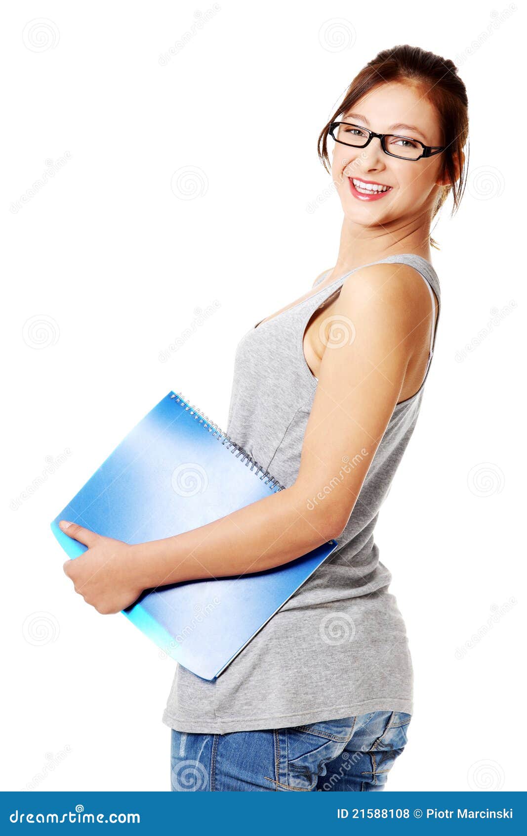 Young Girl Standing Ang Holding Notebook. Stock Photo - Image of ...
