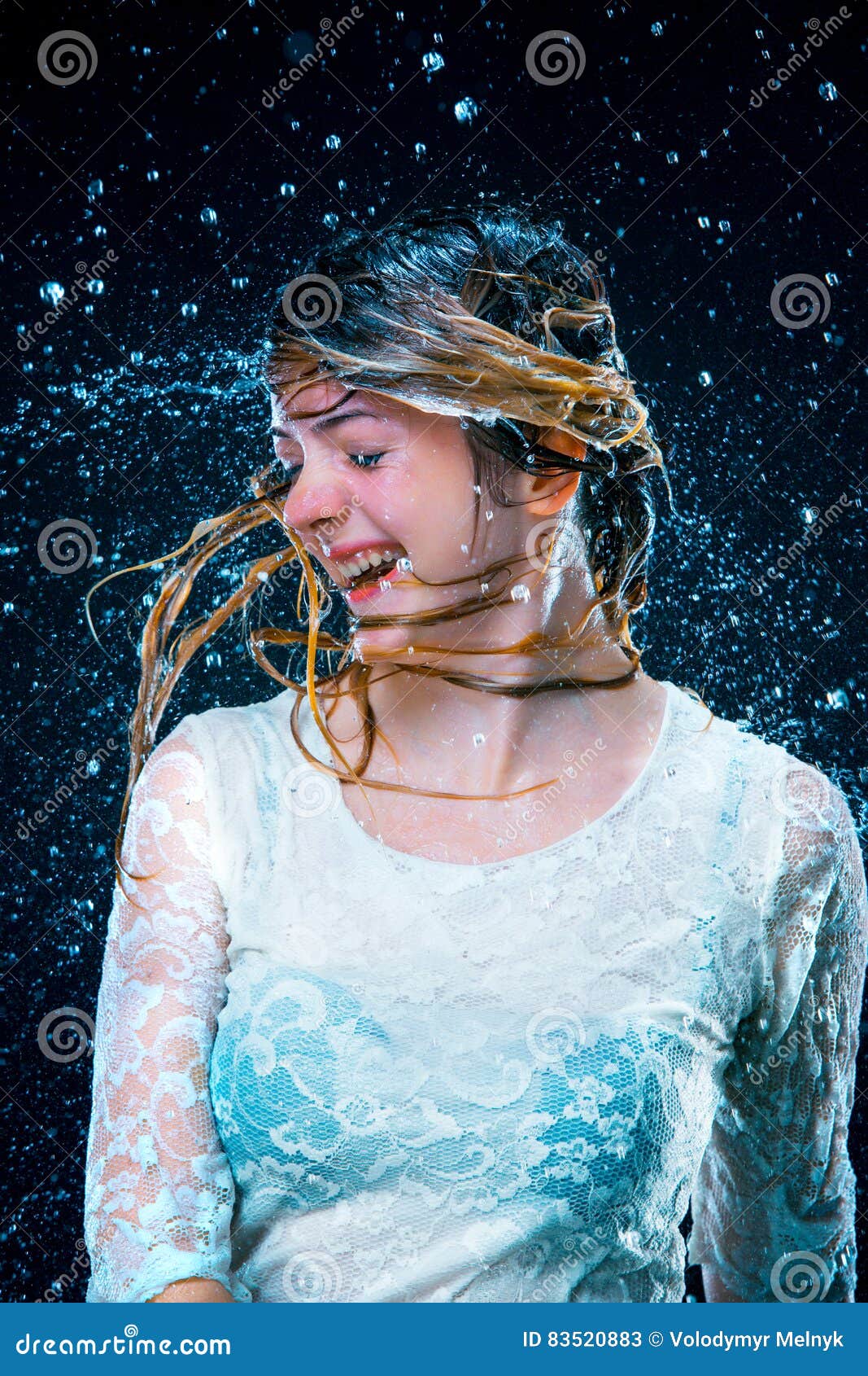 The Young Girl Standing Under Running Water Stock Image - Image of ...