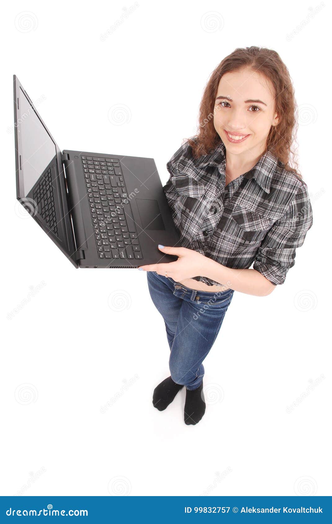 Young Girl Standing and Using a Laptop Stock Image - Image of adult ...