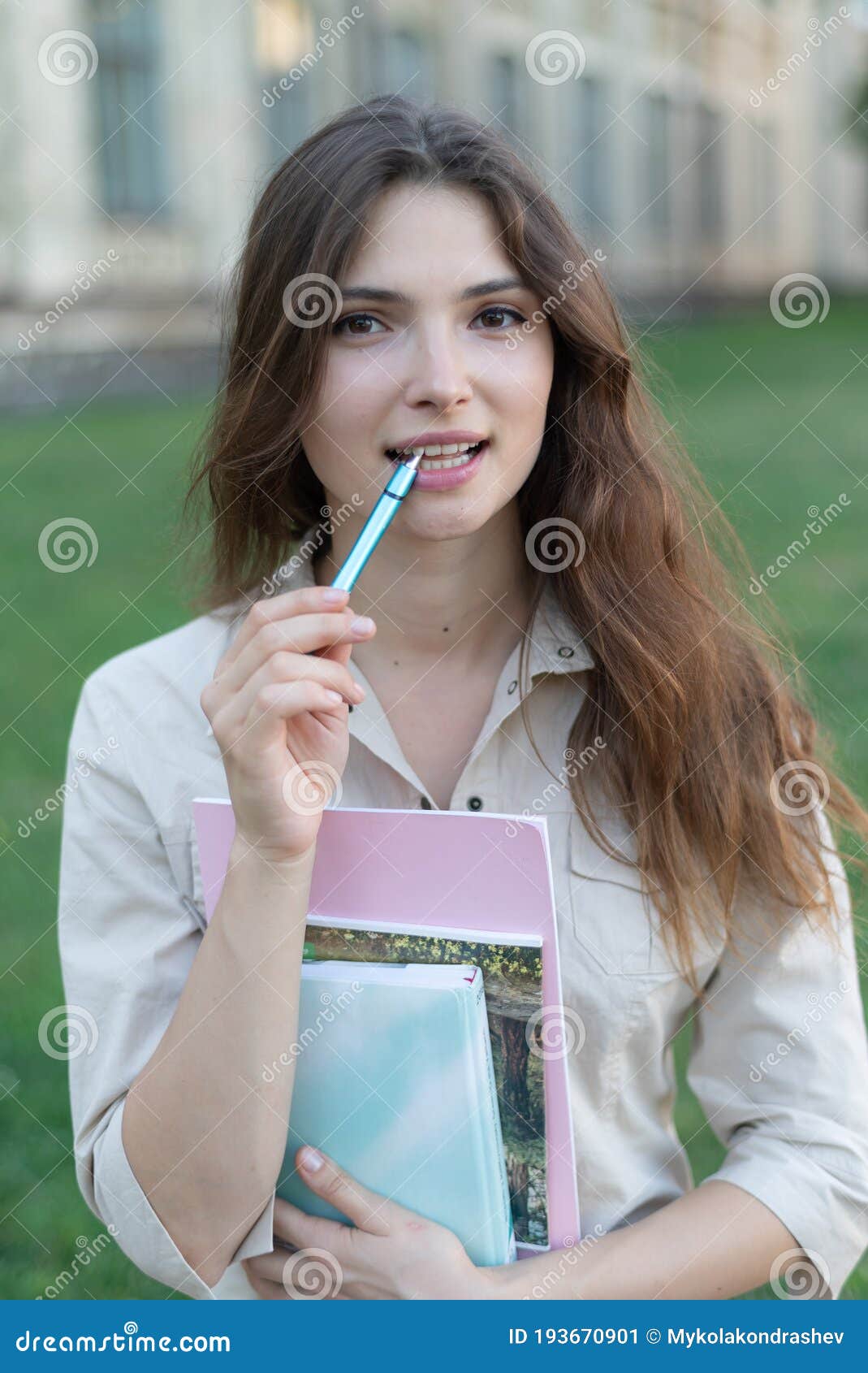 Young Girl Student with Pen by Day Stock Image - Image of pretty, girl ...
