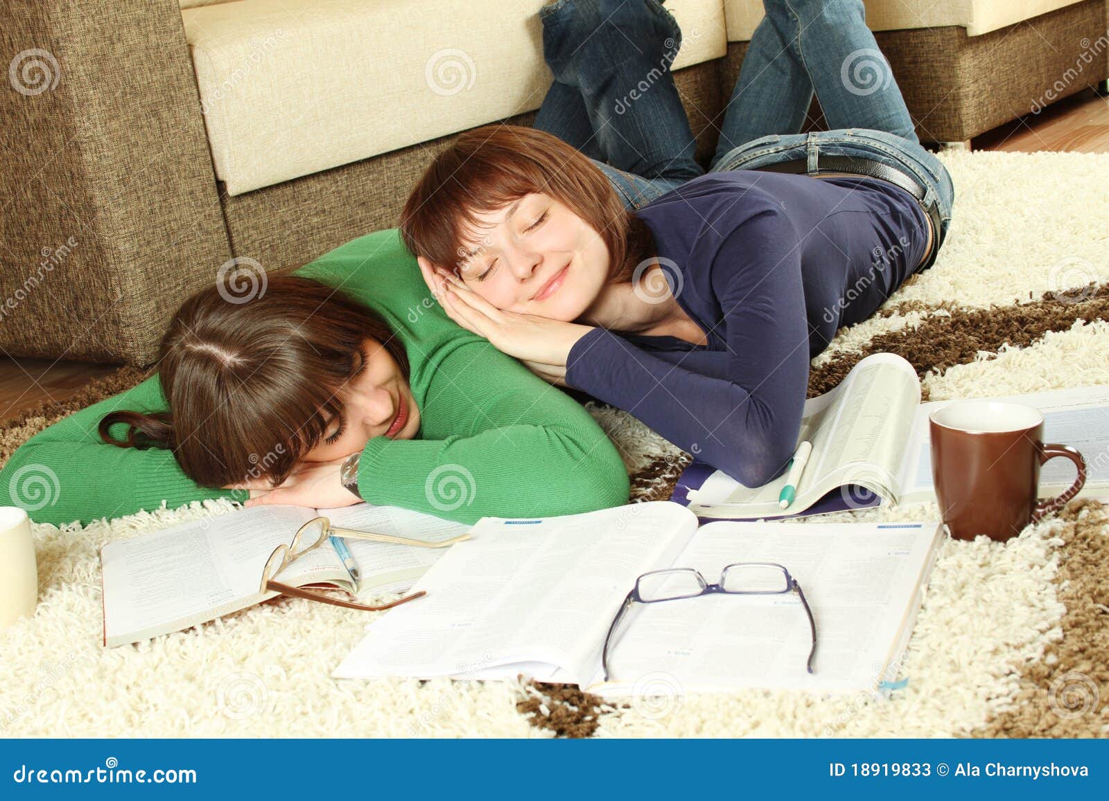 Young Girl Students are Tired To Study and Sleep Stock Image - Image of ...