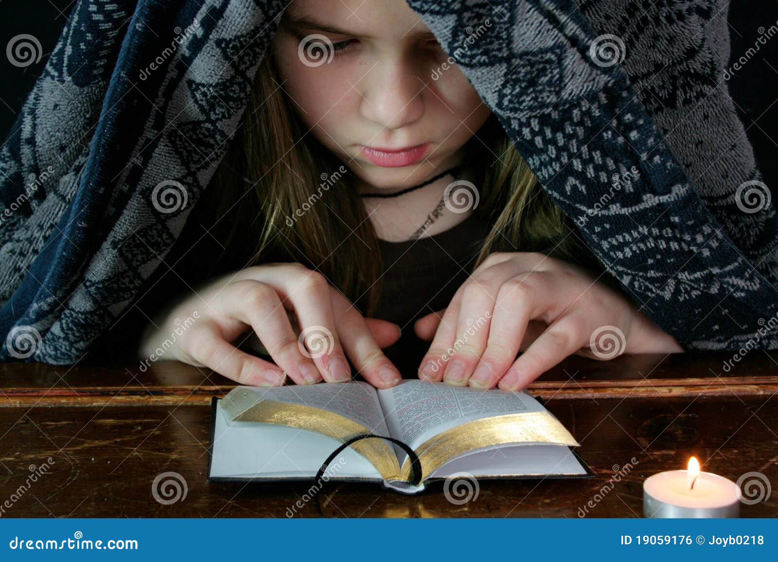 Young Girl Studies Bible 1 stock photo. Image of hides - 19059176