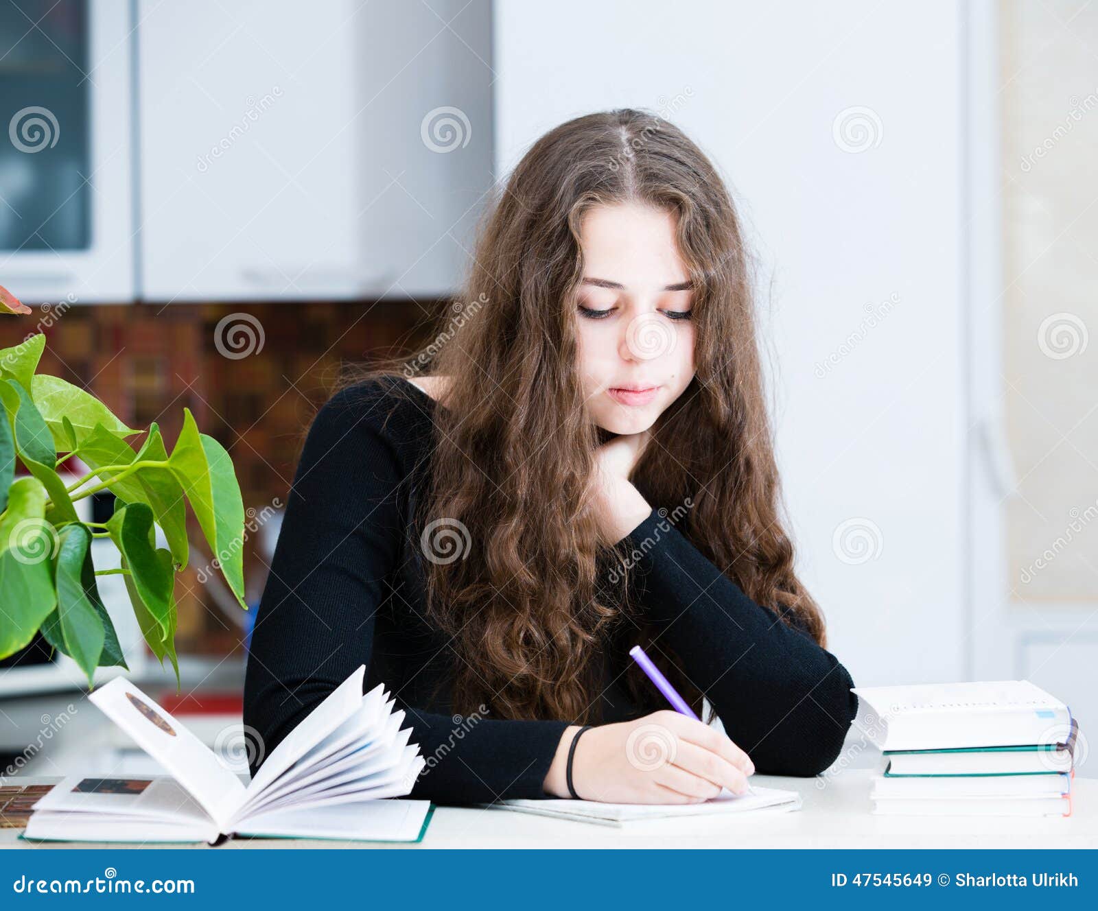 The young girl is studing stock image. Image of studing - 47545649