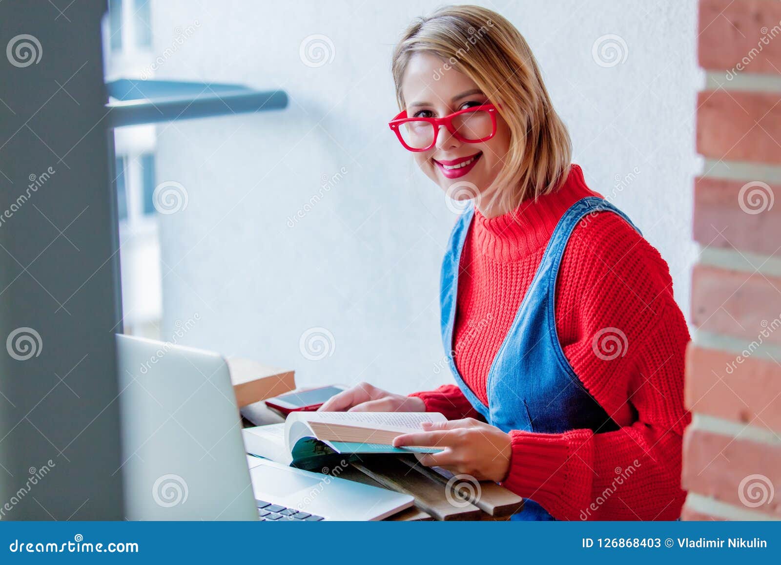 Girl Study with Books and Laptop Computer Stock Image - Image of books ...