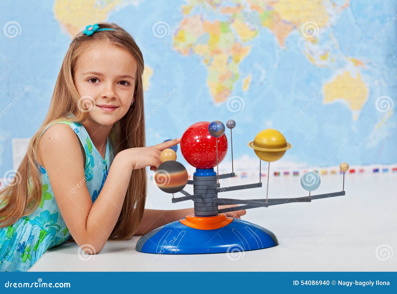 Young Girl Study Solar System in Science Class Stock Photo - Image of ...
