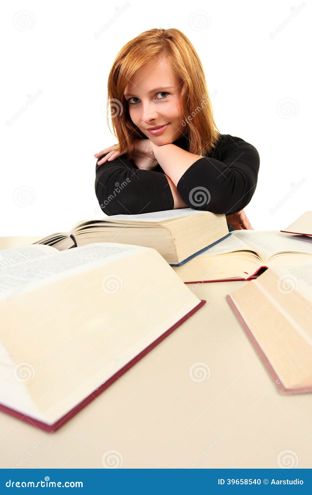 Young Girl Studying for Exams. Stock Photo - Image of horizontal ...