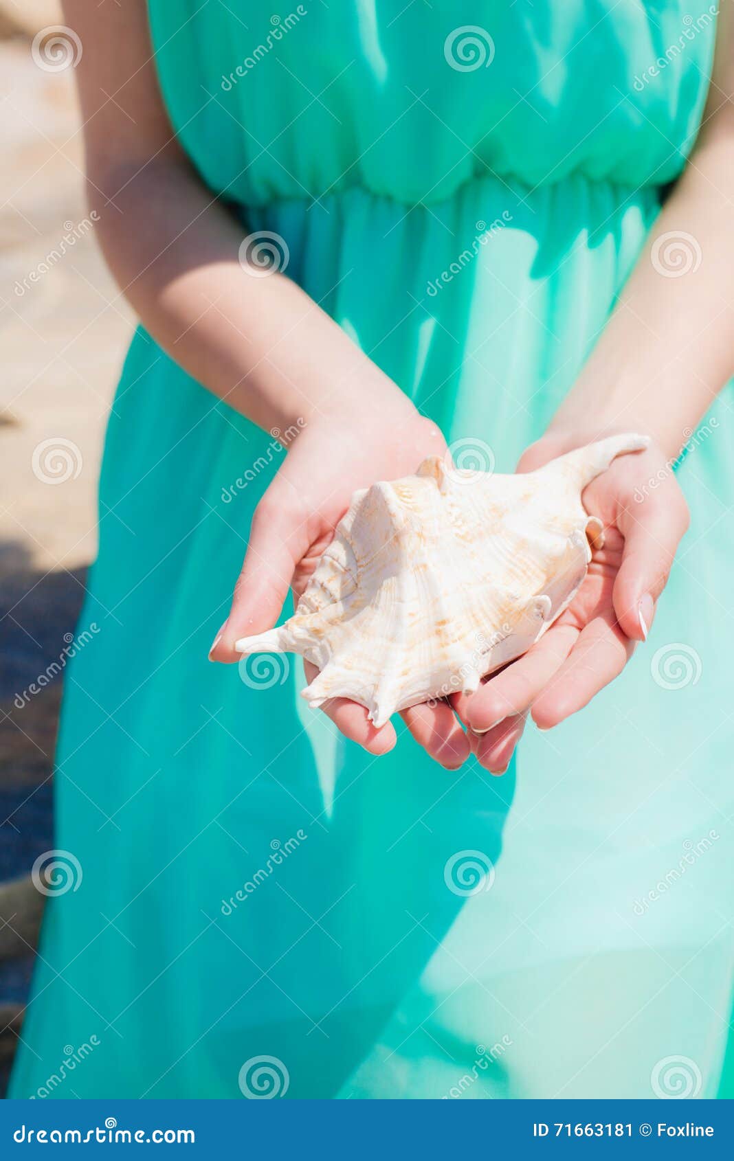 Young Girl on Summer Beach with Shell Stock Image - Image of beautiful ...