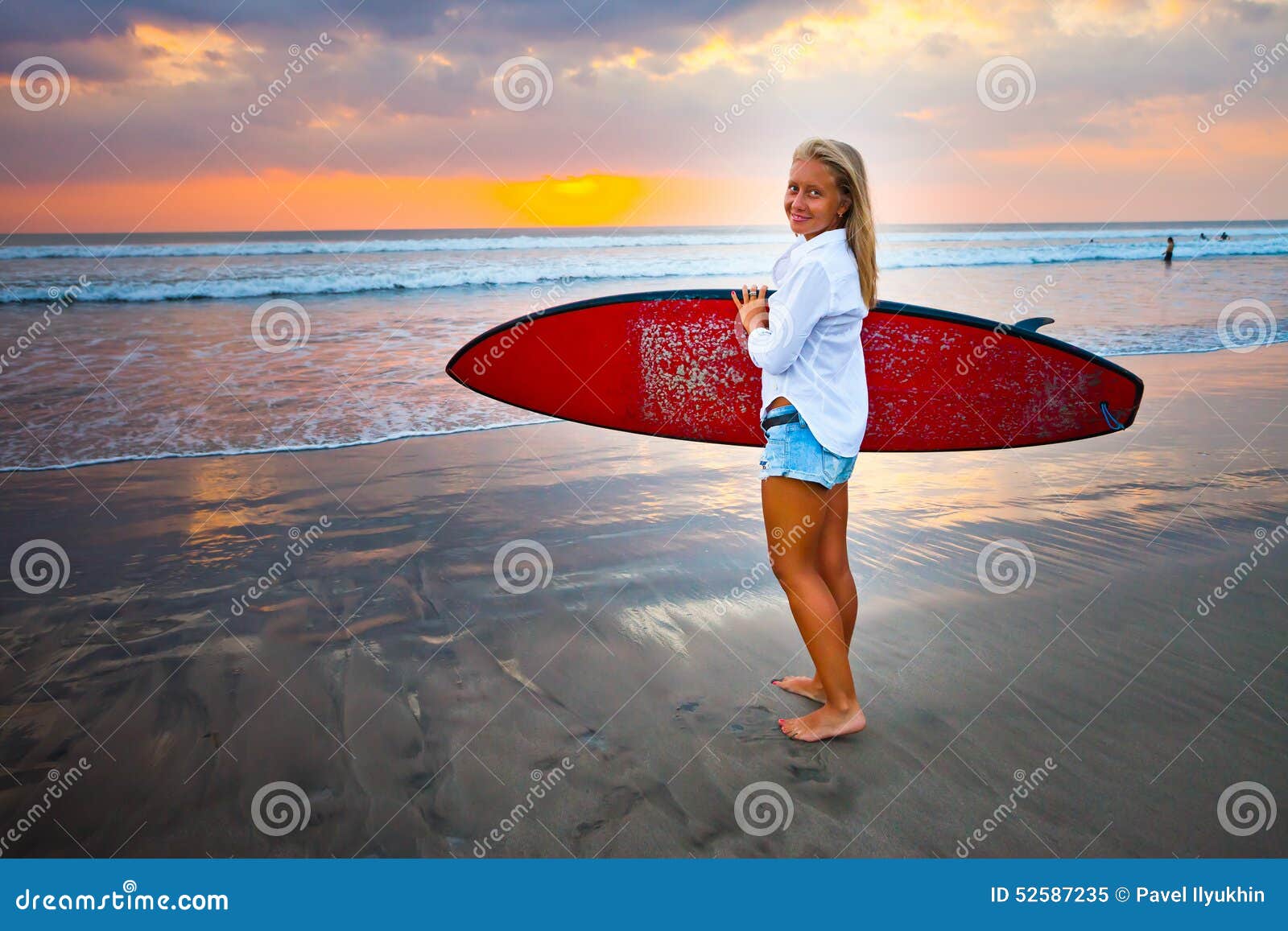 Young Girl with Surfboard at the Beach Stock Image - Image of surf ...