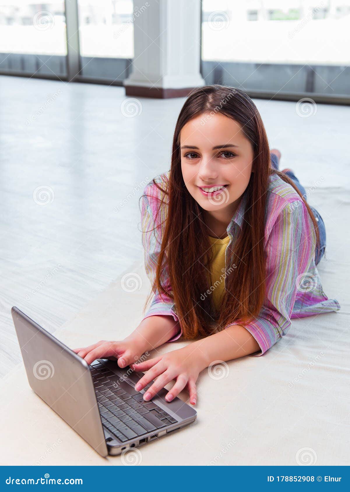 Young Girl Surfing Internet on Laptop Stock Photo - Image of netbook ...