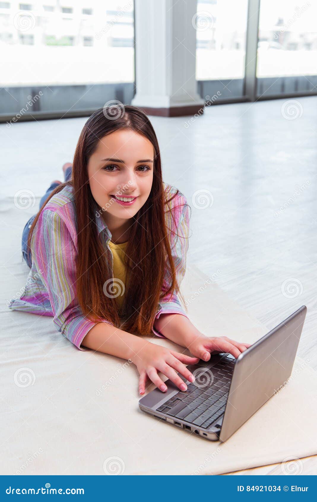 The Young Girl Surfing Internet on Laptop Stock Photo - Image of ...