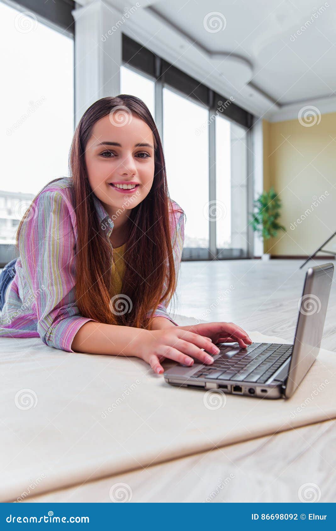 The Young Girl Surfing Internet on Laptop Stock Photo - Image of female ...