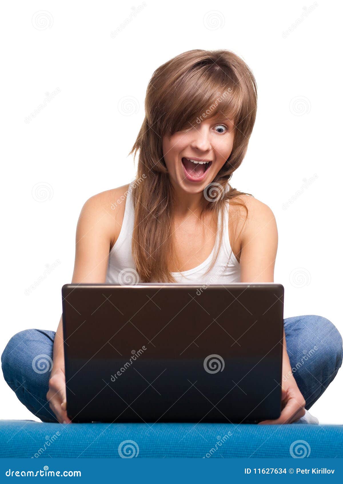 Young Girl Surprised with Laptop Stock Photo - Image of modern, enjoy ...