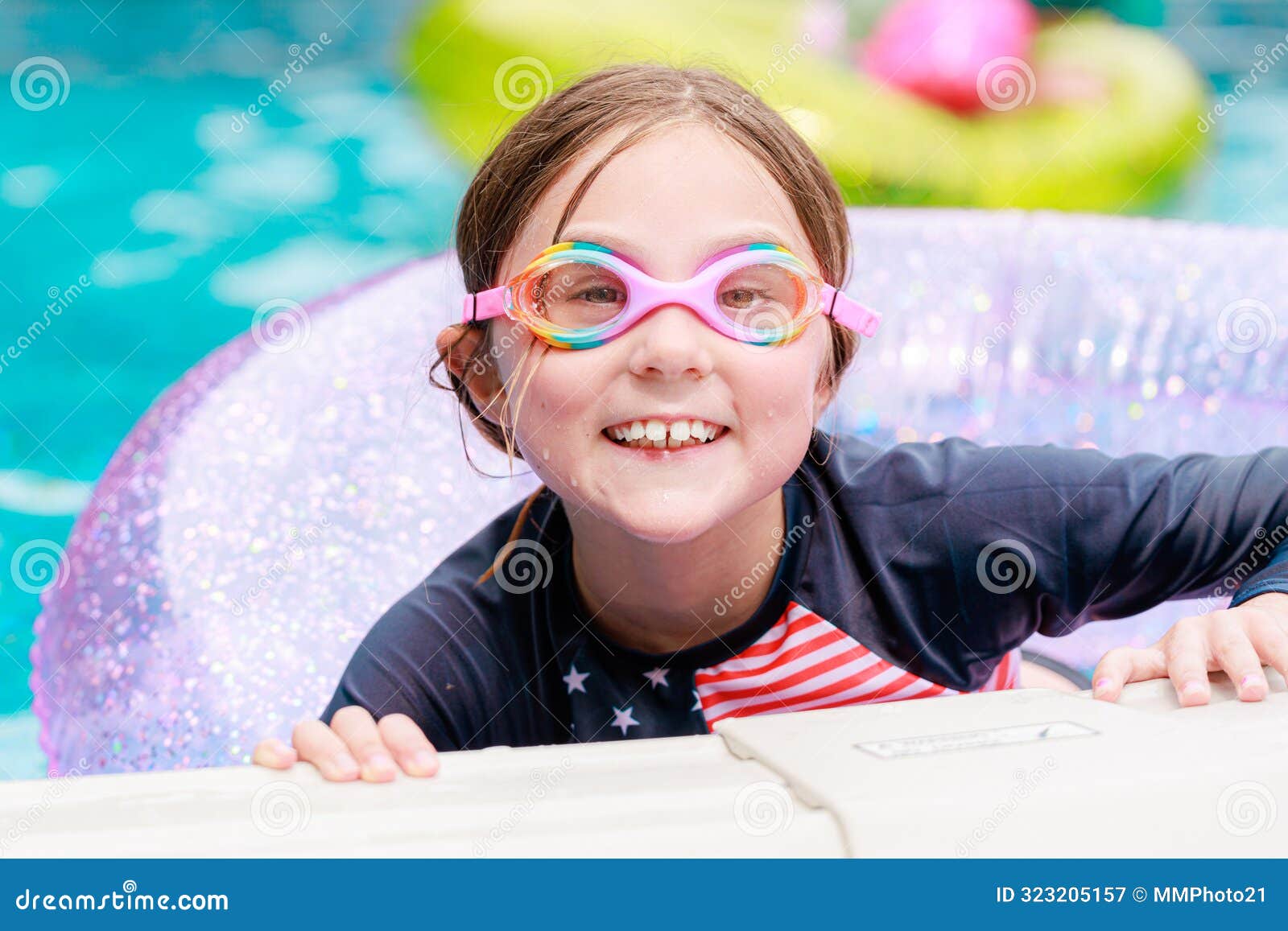 Young Girl in Swimming Pool at Home Backyard Fun Stock Image - Image of ...