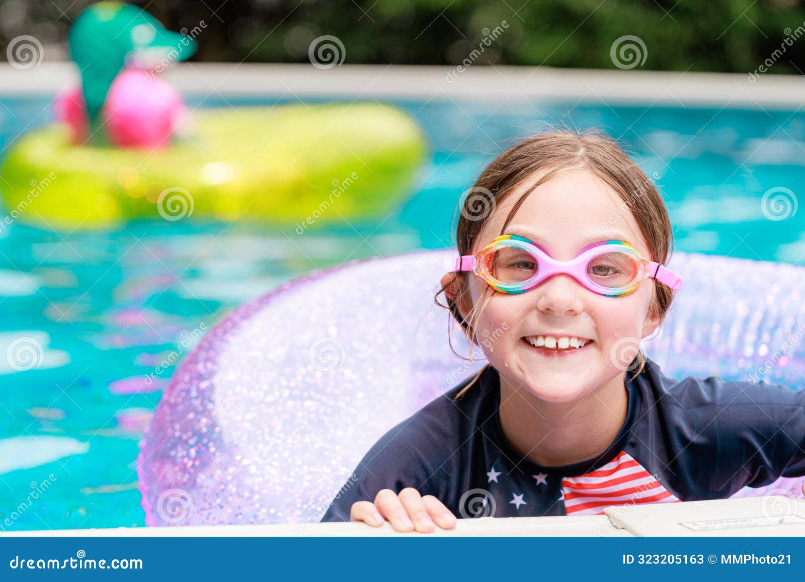 Young Girl in Swimming Pool at Home Backyard Fun Stock Image - Image of ...