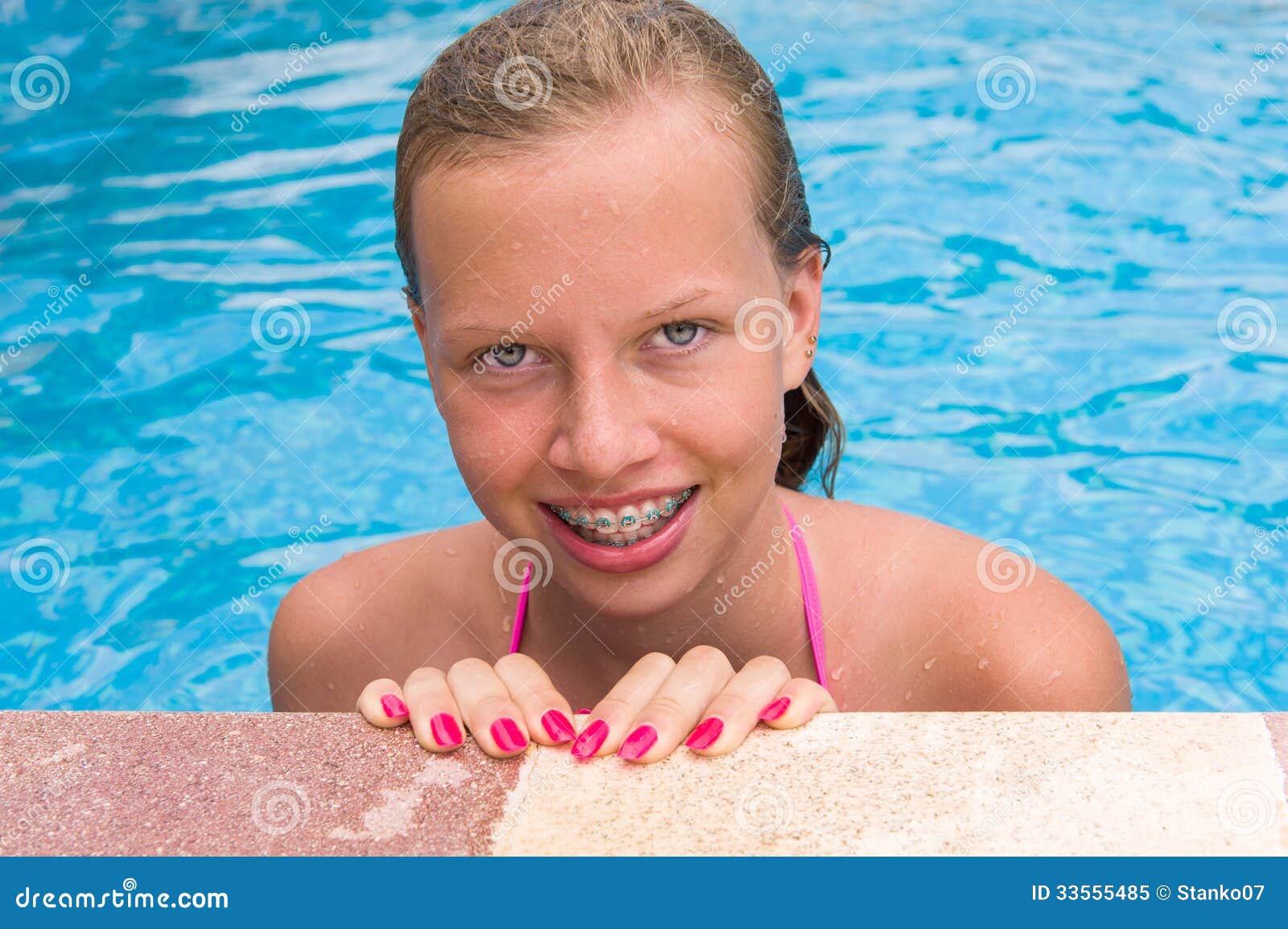 Young Girl in a Swimming Pool Stock Image - Image of chlorine, bathing ...