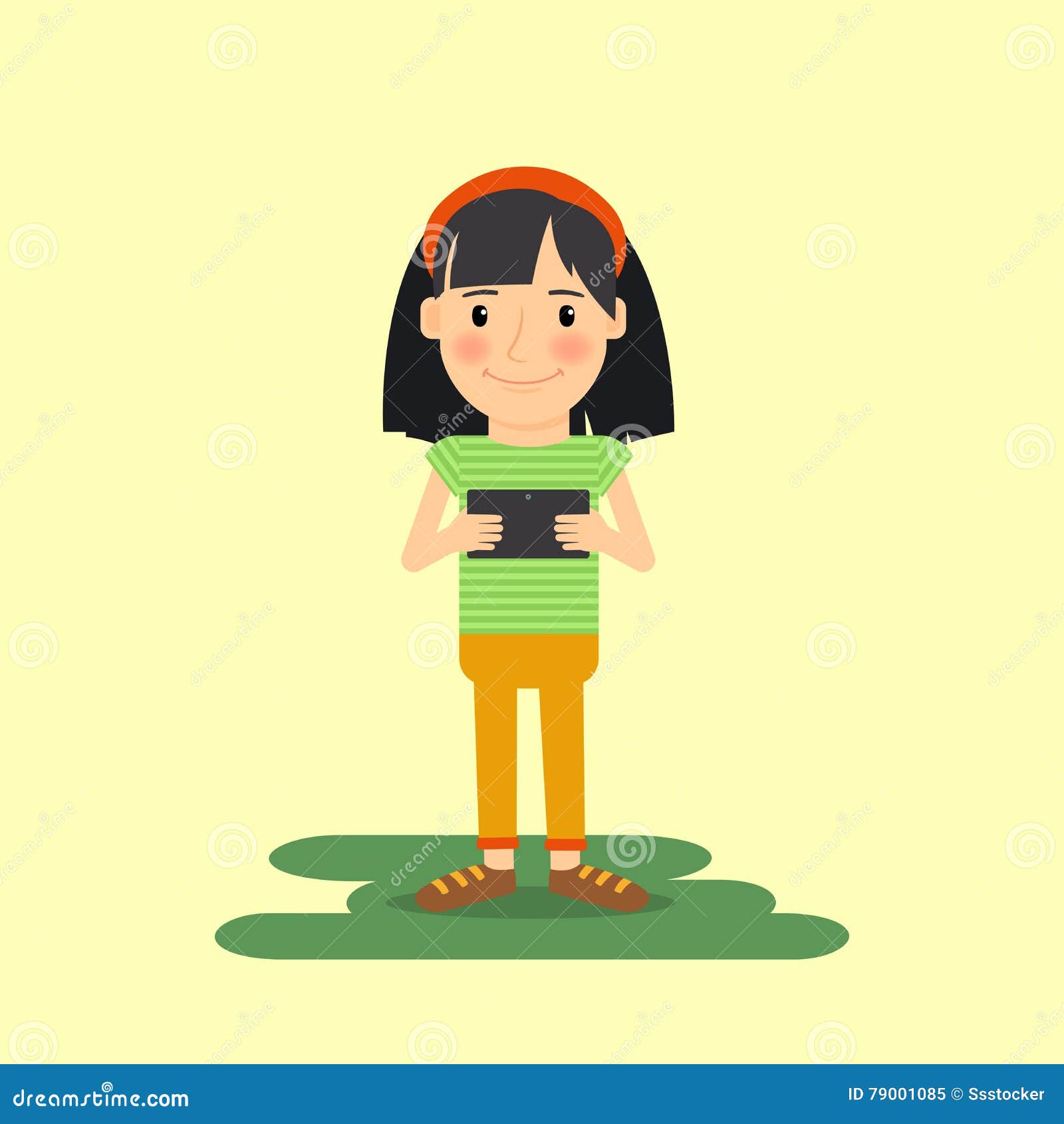 Young Girl with Tablet Gadget Stock Vector - Illustration of pupil ...