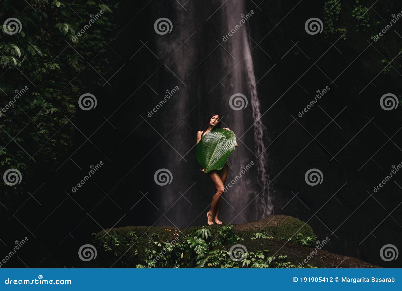 Young Girl Taking Bath in a Waterfall Stock Photo - Image of freshness ...