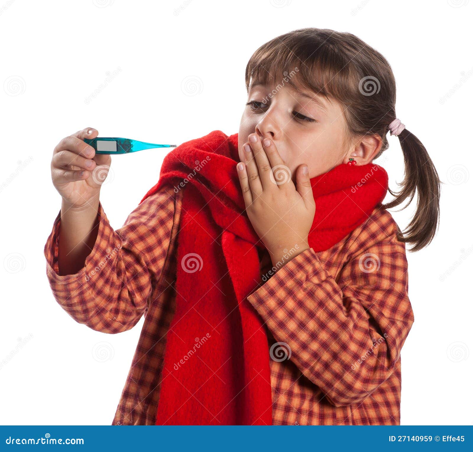 A Young Girl with a Thermometer Stock Image - Image of sweat, unwell ...