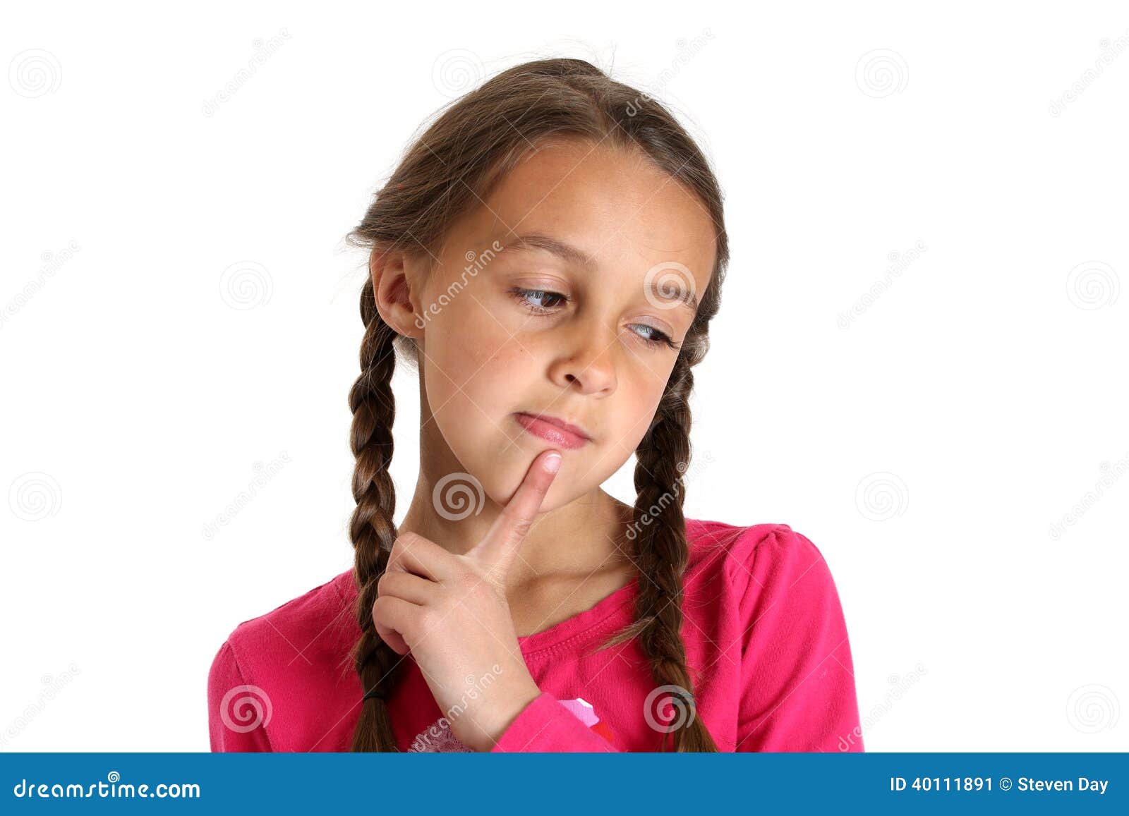 Young Girl Thinking with Her Finger on Her Chin Stock Image - Image of ...