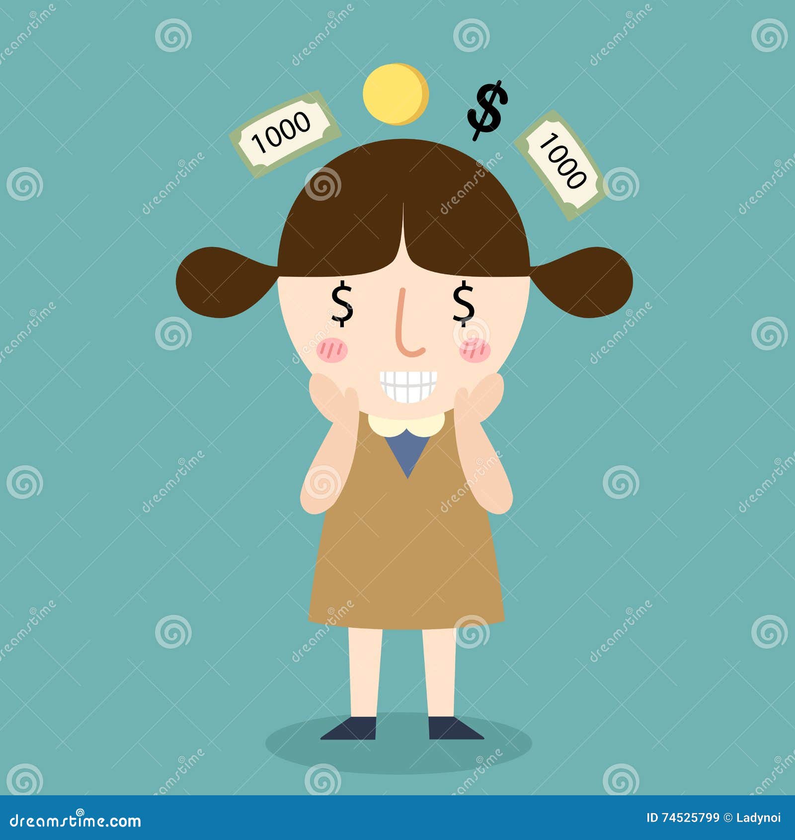 Young Girl Thinking about Money Vector Stock Vector - Illustration of ...