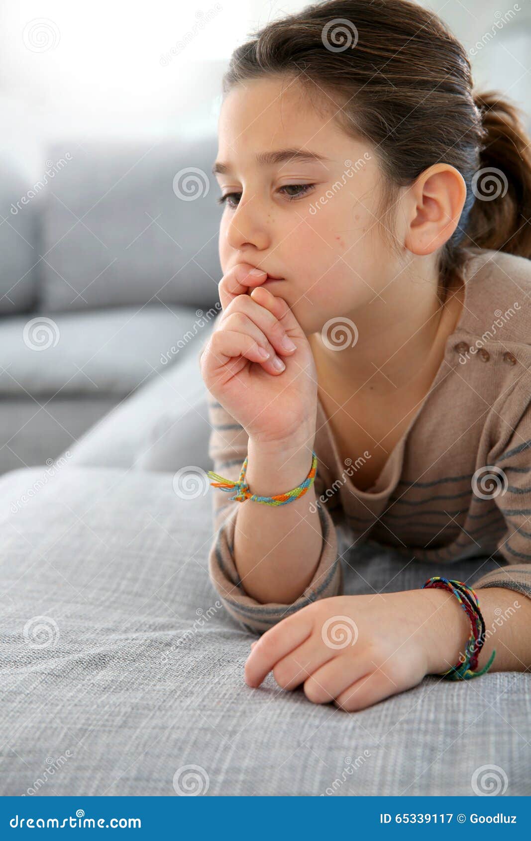 Young Girl with Thoughtful Look Stock Image - Image of closeup, look ...