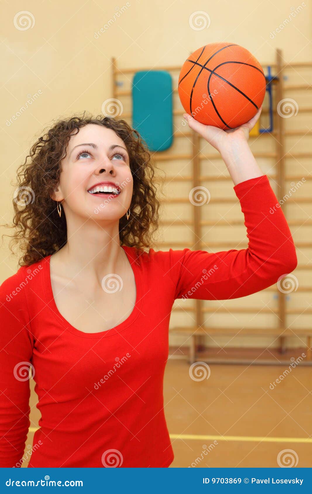 Young Girl Throws Basketball Ball Stock Image - Image of basketball ...