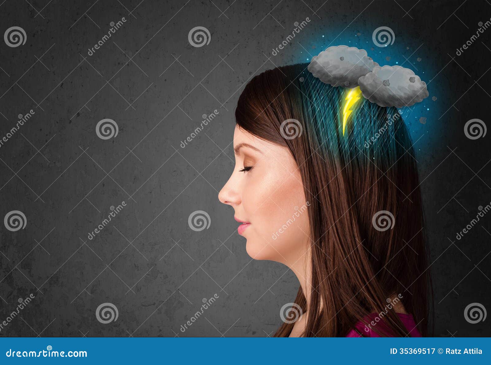 Young Girl with Thunderstorm Lightning Headache Stock Image - Image of ...