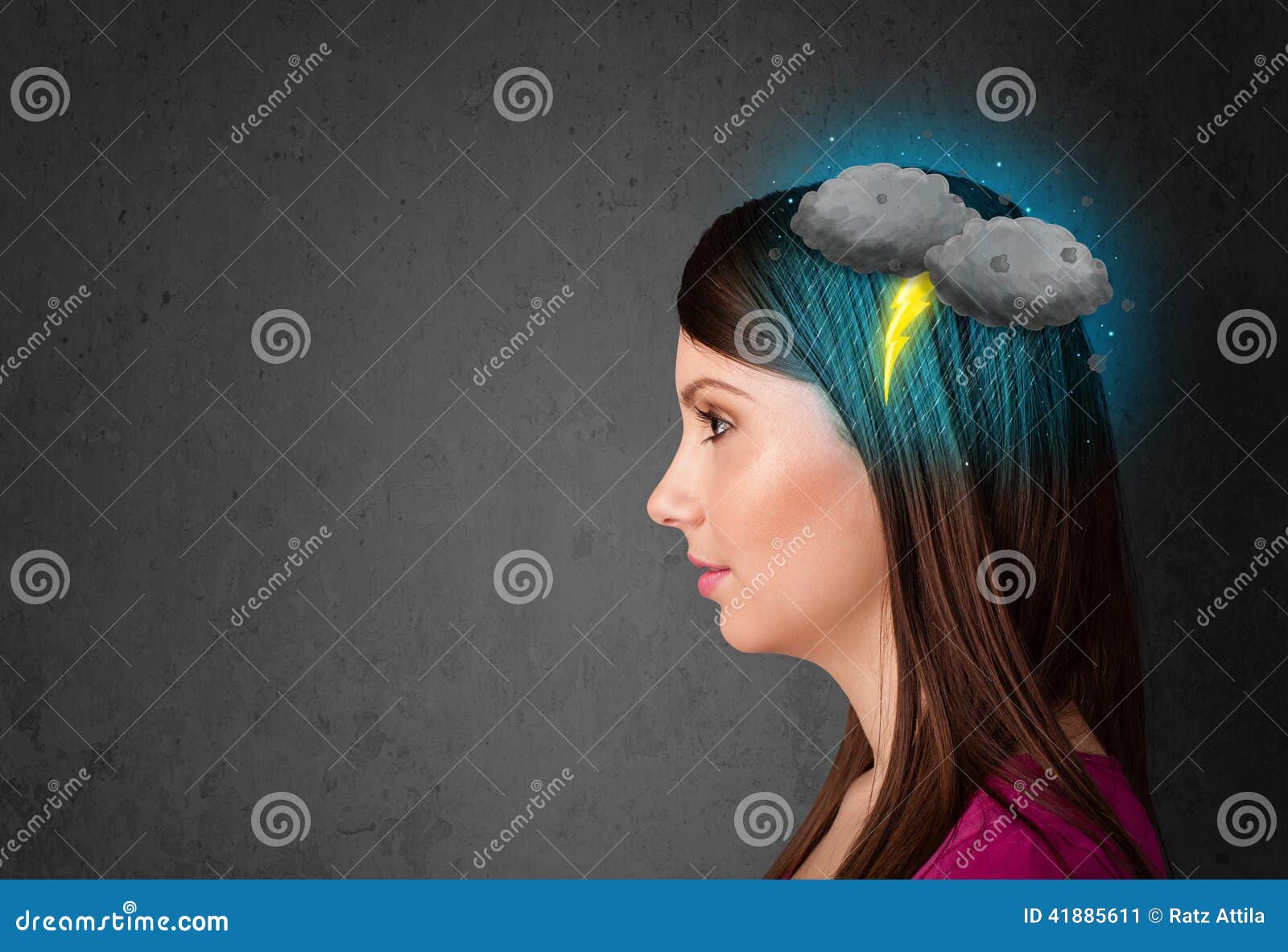 Young Girl with Thunderstorm Lightning Headache Stock Illustration ...