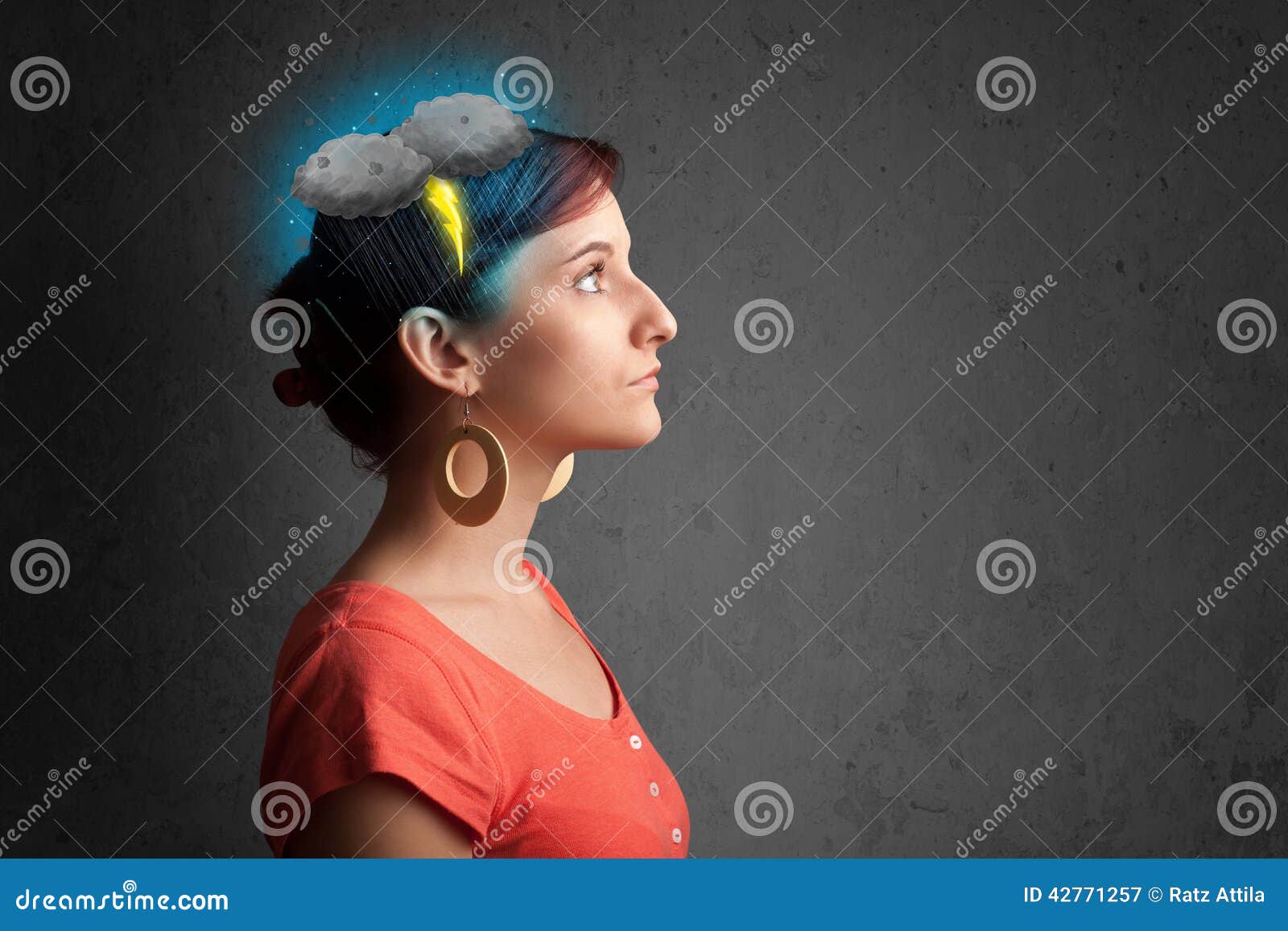 Young Girl with Thunderstorm Lightning Headache Stock Image - Image of ...