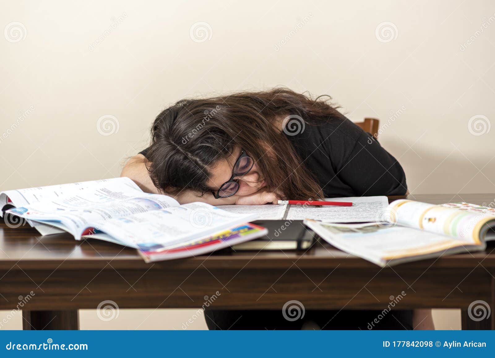 Young Girl Tired of Studying Stock Photo - Image of lifestyles, indoors ...