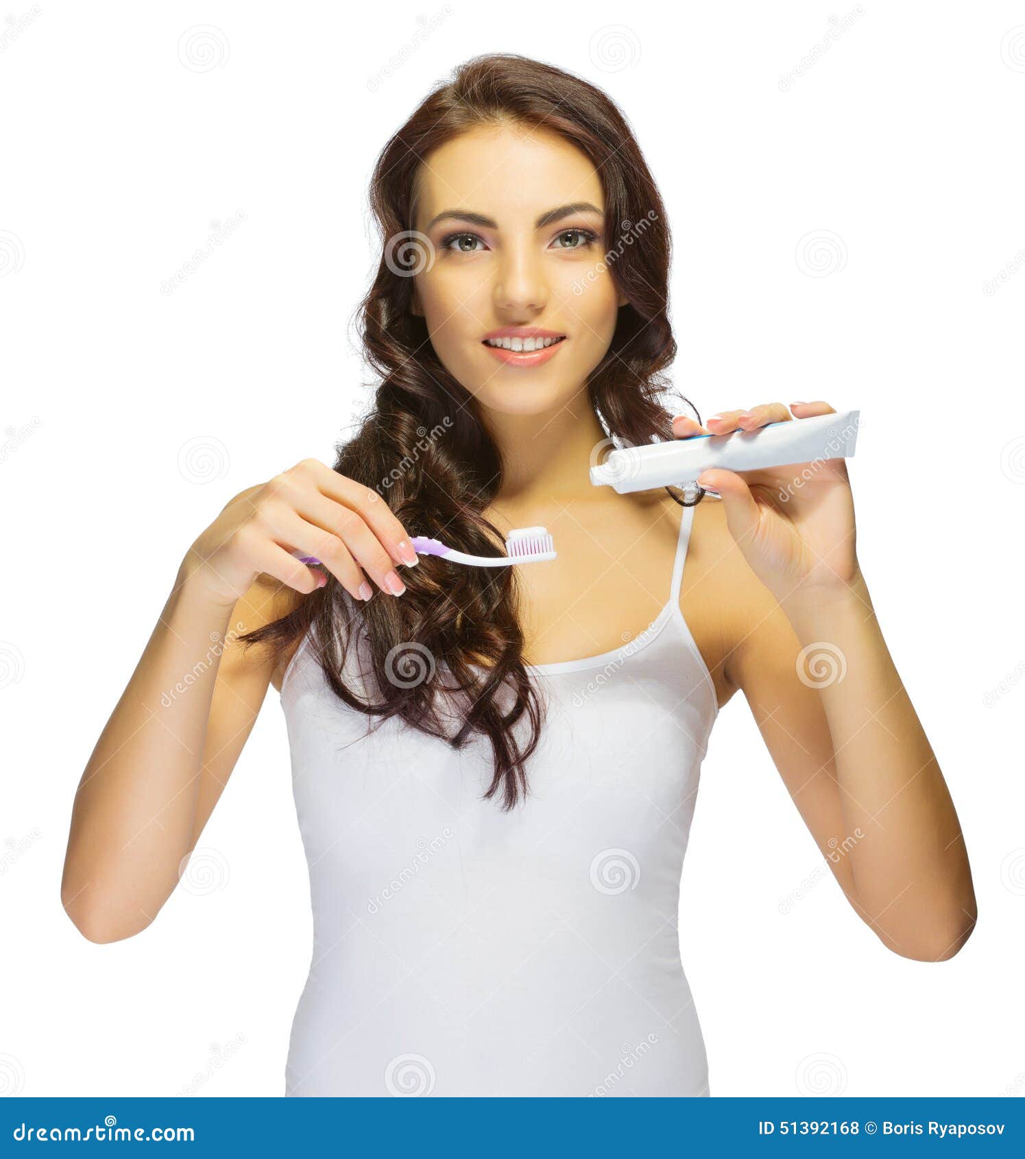 Young girl with toothpaste stock photo. Image of holding - 51392168