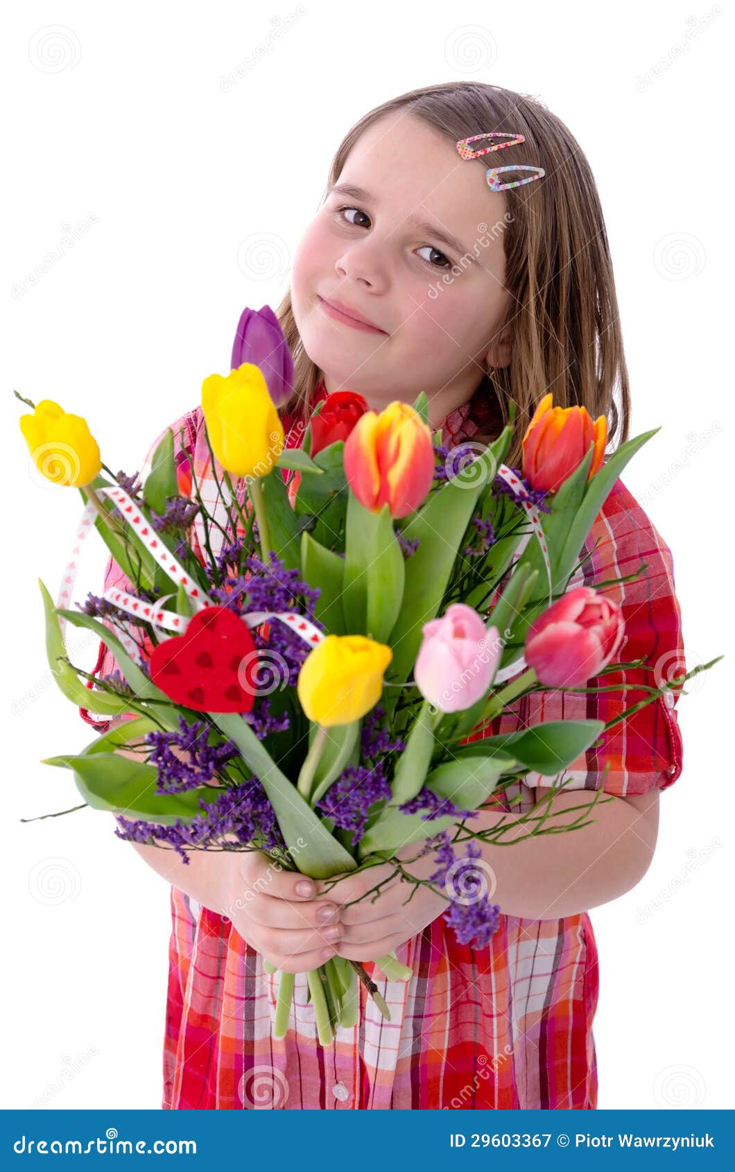 Young Girl with Tulip Bouquet Stock Image - Image of flowers, female ...