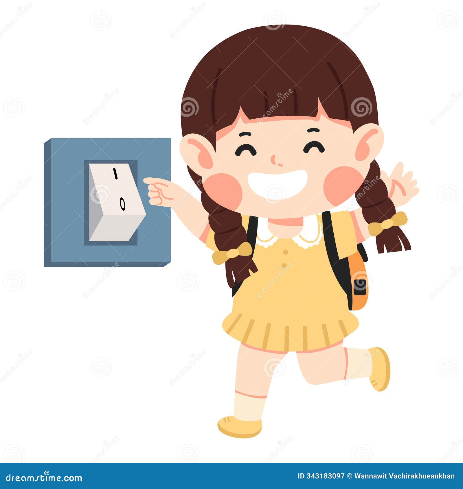 Young Girl Turning Off the Light Using a Switch Stock Vector ...